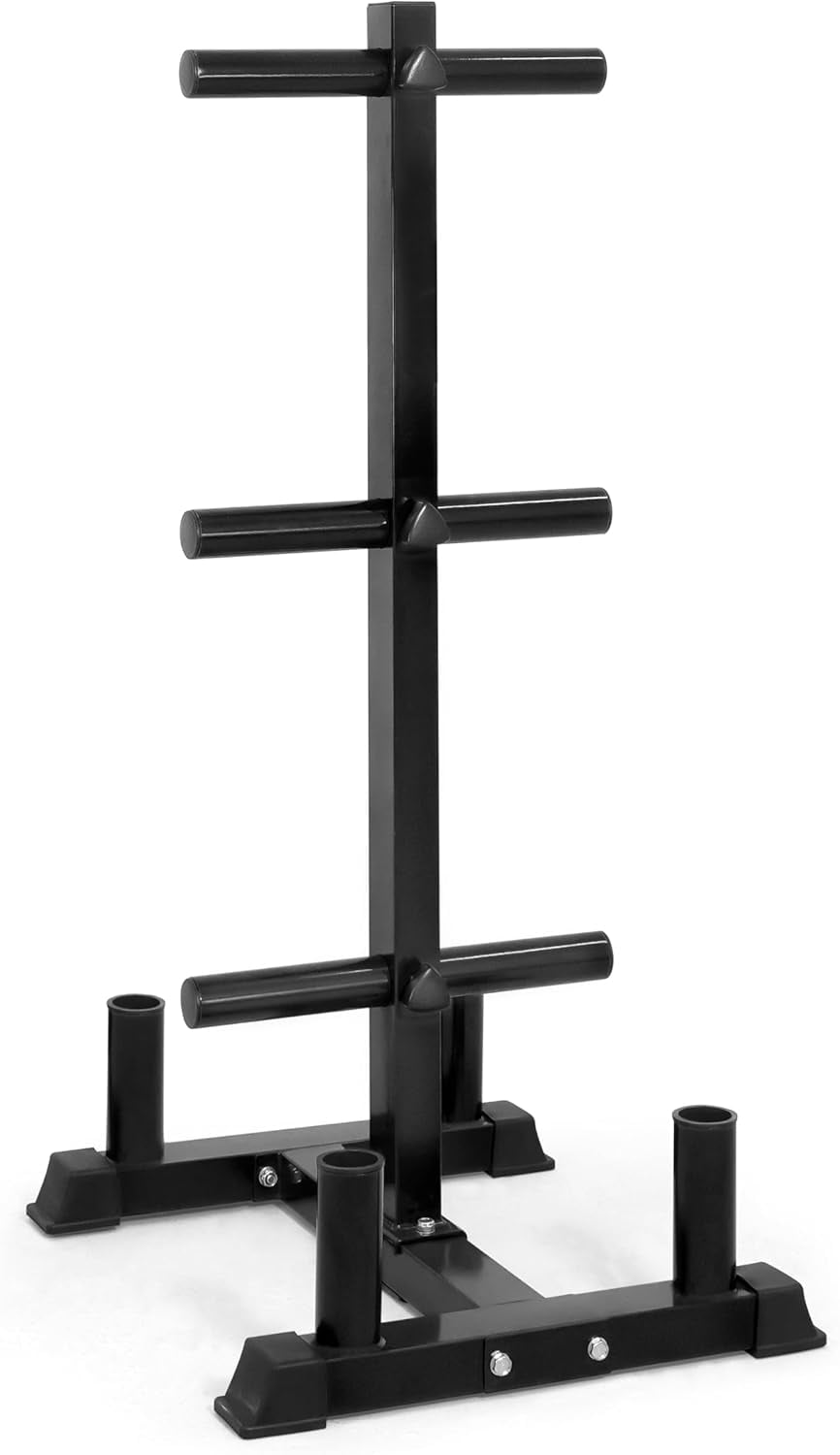 Olympic Bumper Plate Tree Rack with 6 Weight Plate Posts and 4 Barbell ...
