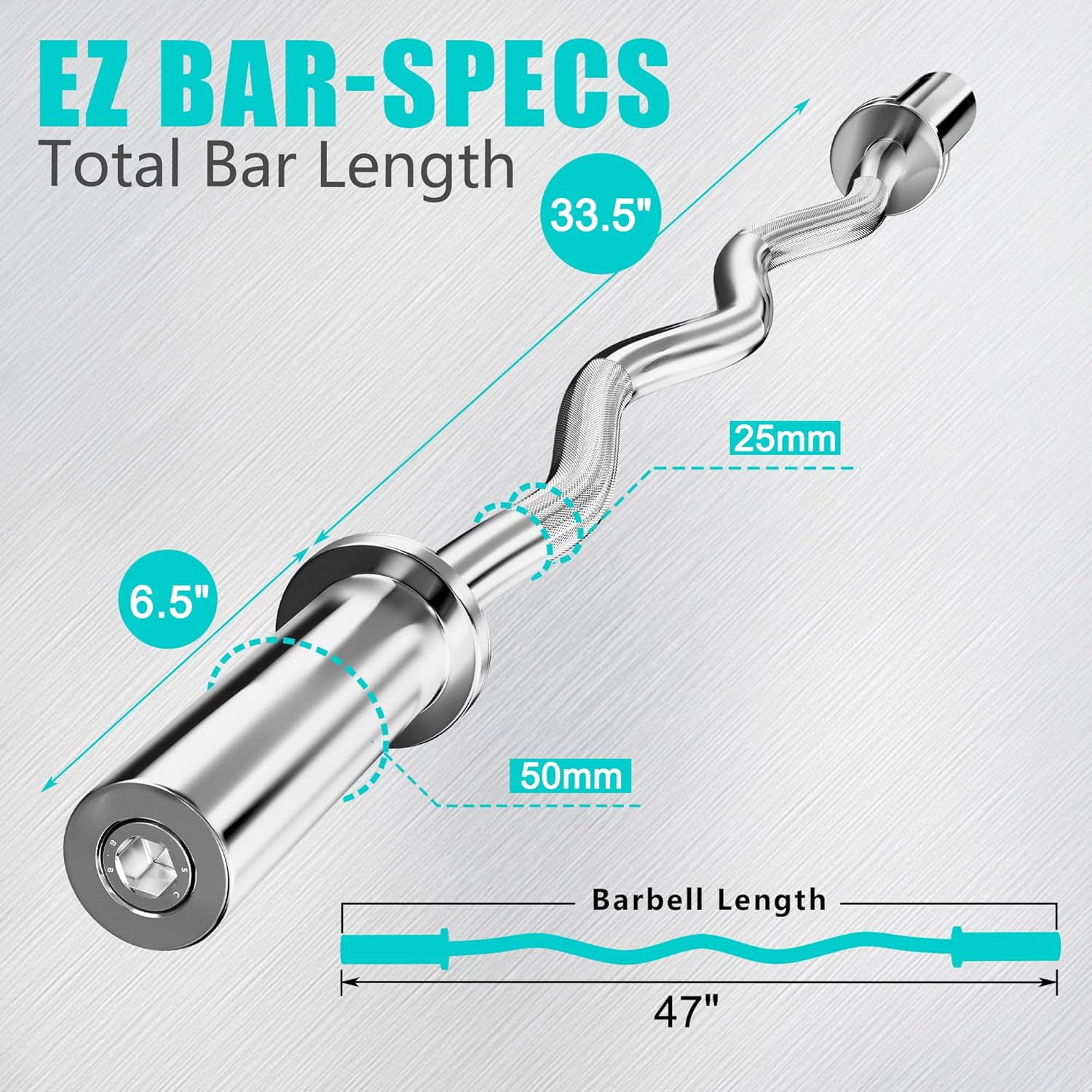 Olympic Curl Barbell Bar, 47" Curl Bar for Weight Lifting, Chrome ...