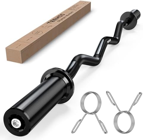 Olympic EZ Curl Barbell Bar, 47" Curl Bar with 2 Spring Collars ...