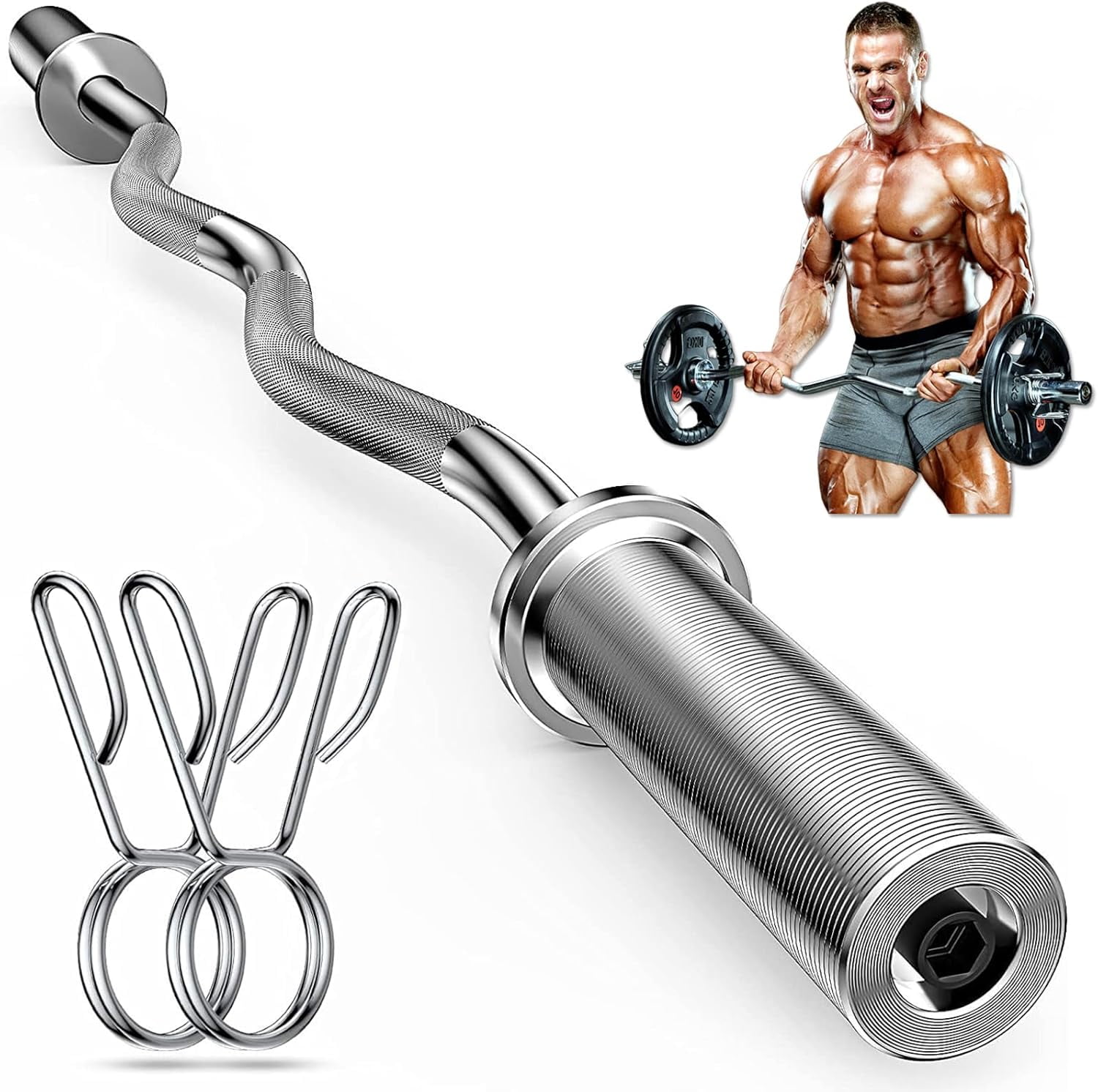 Olympic EZ Curl Barbell Bar, 47” Strength Training EZ Bar for Weight ...