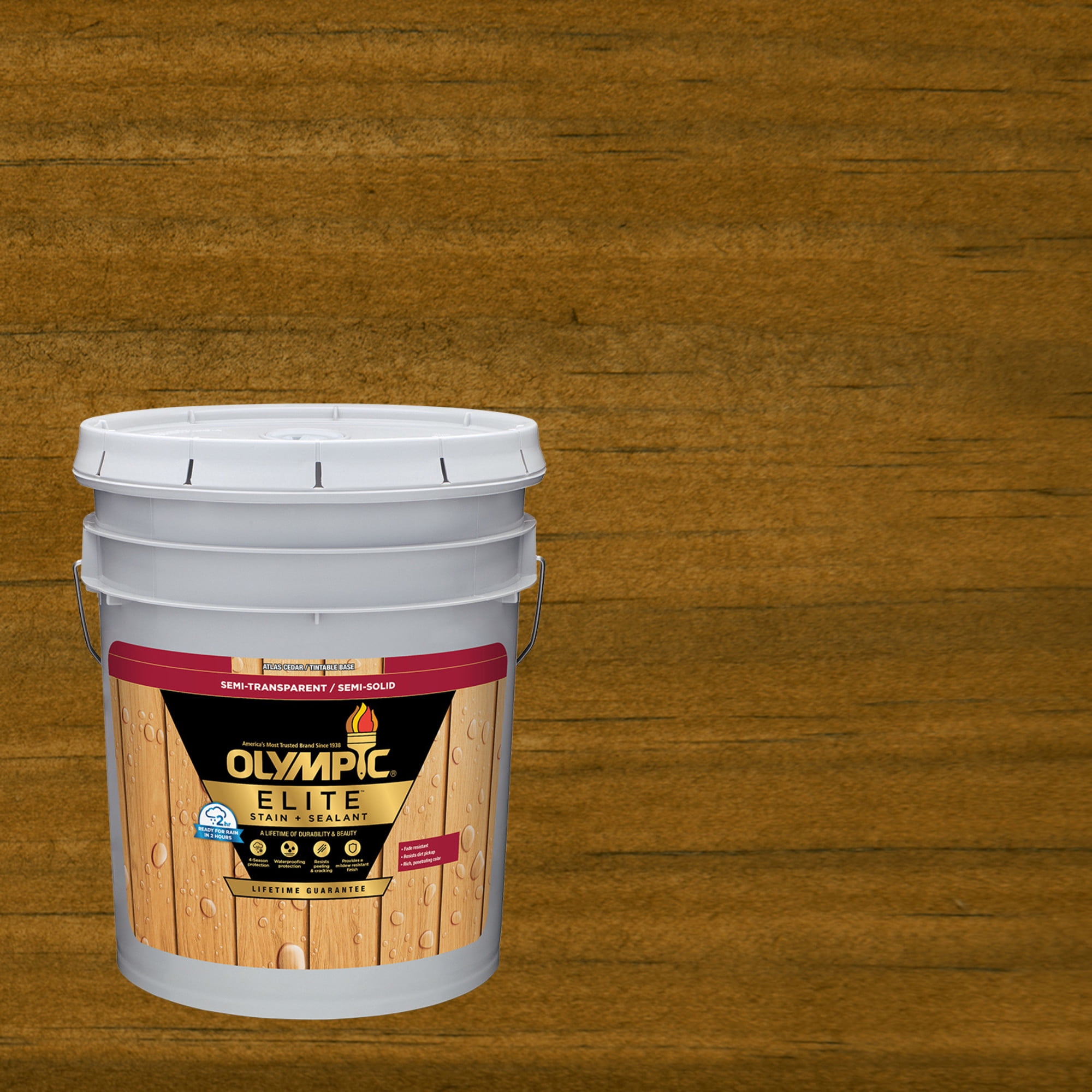 Olympic Elite 5 Gallons Atlas Cedar Semi-Transparent Exterior Stain and ...