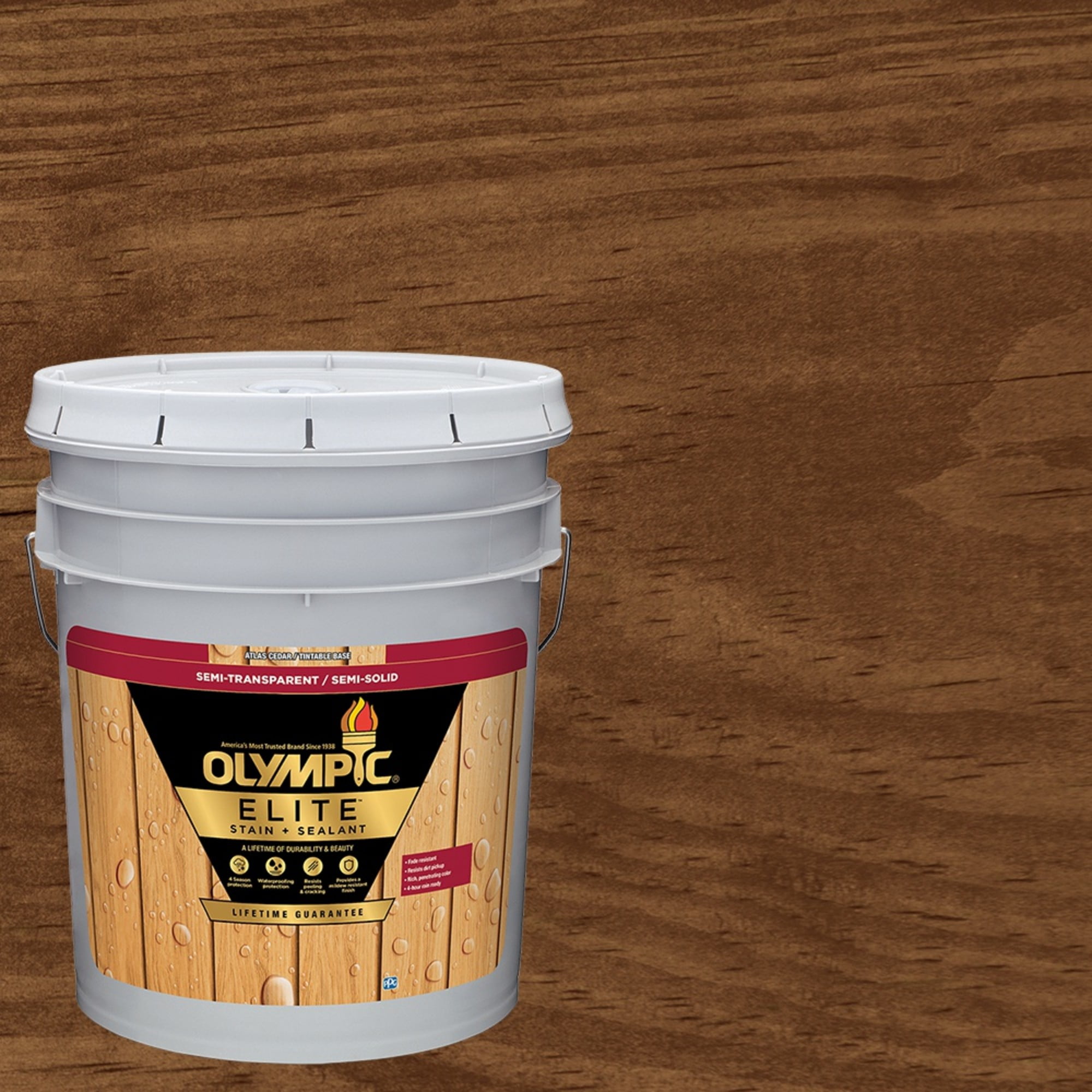 Olympic Elite 5 Gallons ST-2026 Teak Semi-Transparent Exterior Stain ...