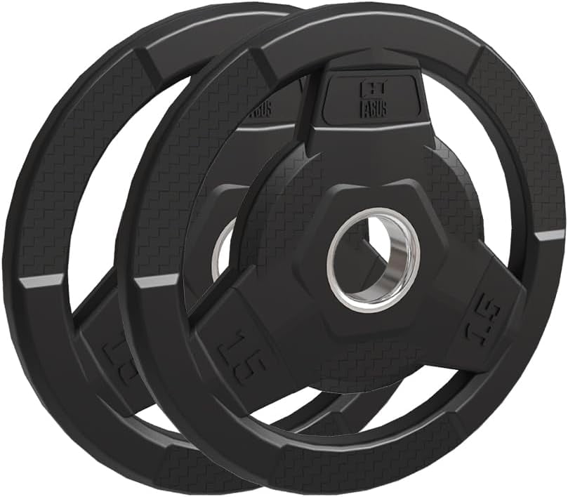 Olympic Grip Plates for Barbell Training, Rubber Coated Cast Iron ...