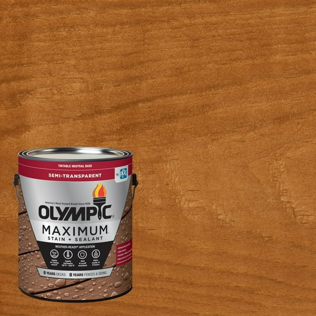 Olympic Maximum Semi-Transparent Exterior Wood Stain and Sealer, Cedar ...