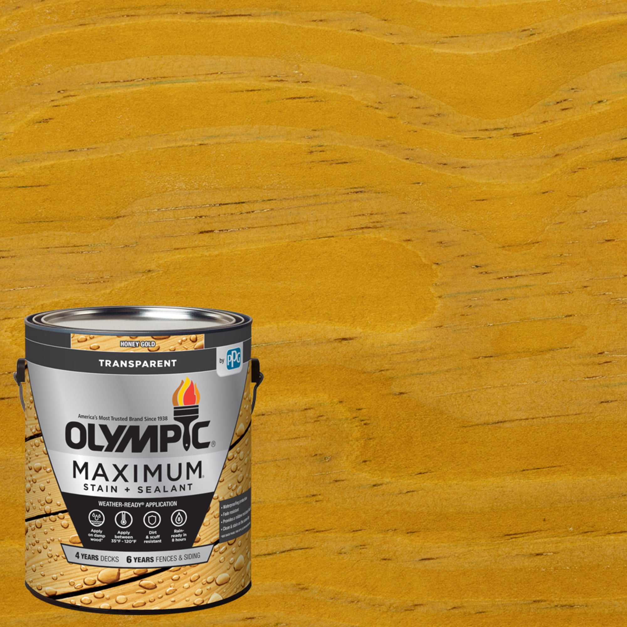Olympic Maximum 1 Gallon Honey Gold Transparent Exterior Stain and ...