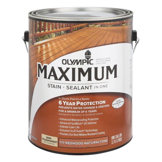 Olympic Maximum Semi-Transparent Redwood Stain & Sealant, Outdoor ...