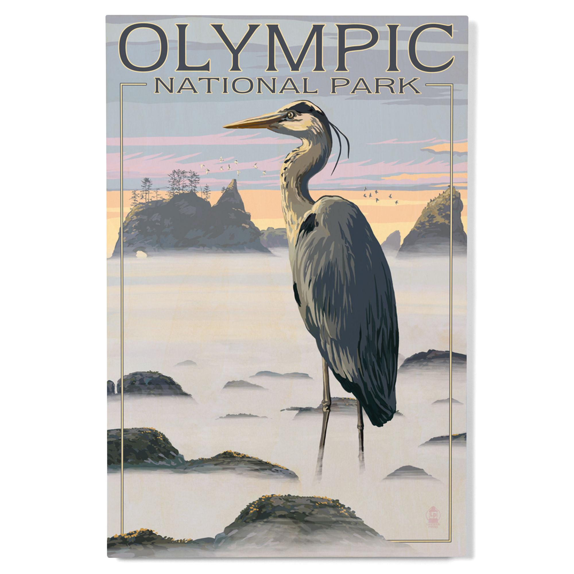 Olympic National Park, Heron and Fog Shoreline Birch Wood Wall Sign ...