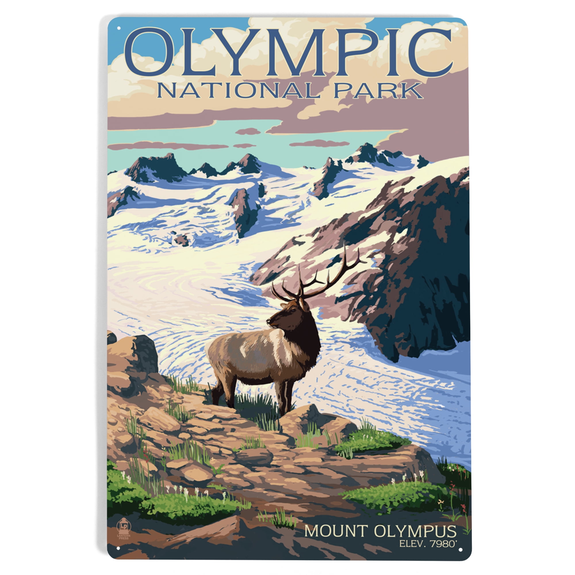 Olympic National Park, Washington, Mt. Olympus and Elk (12x18 Aluminum ...