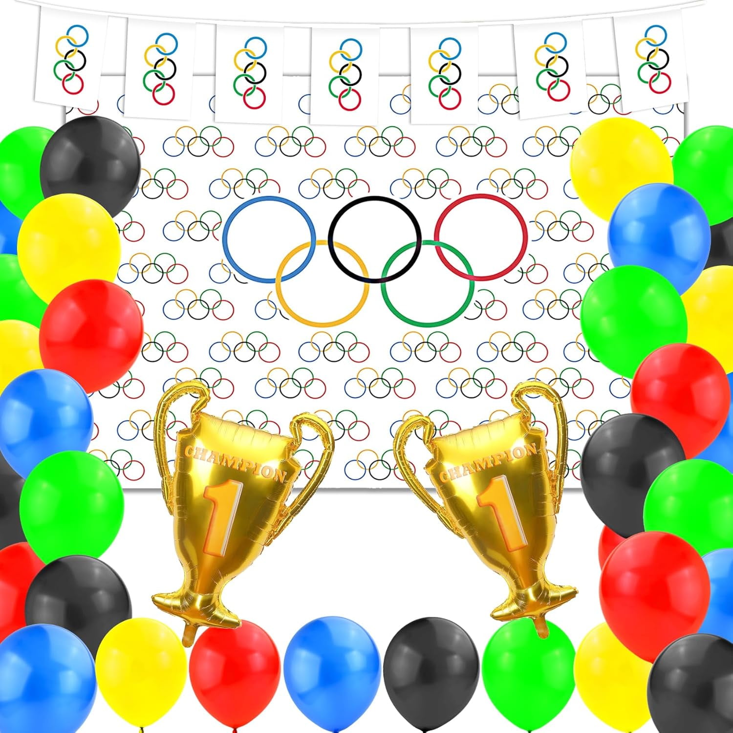 Olympic Theme Party tions Kit with 2024 Olympic Ring Backdrop Banner ...