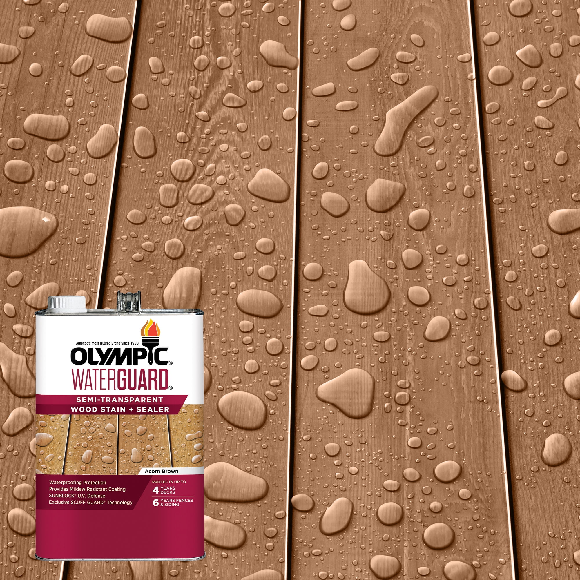 Olympic WaterGuard 1 Gallon Acorn Brown Semi-Transparent Wood Stain and ...