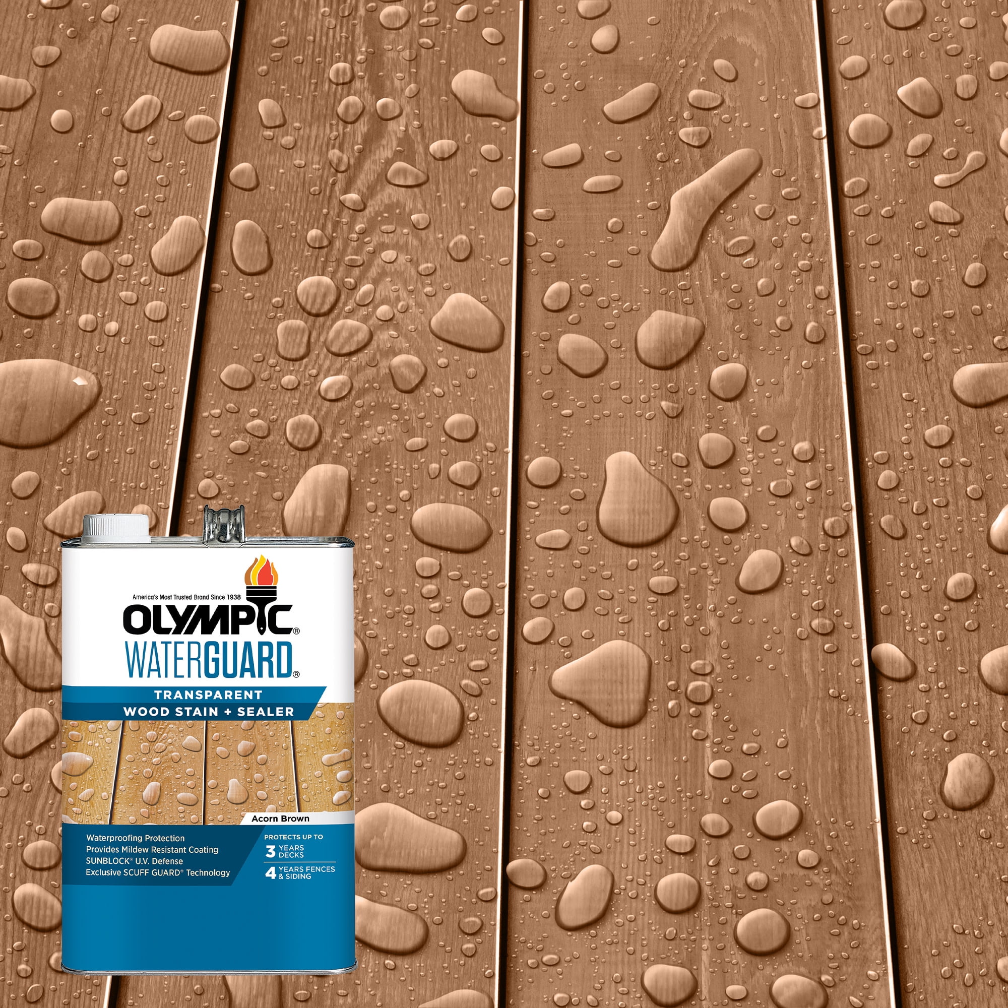 Olympic WaterGuard 1 Gallon Acorn Brown Transparent Wood Stain and ...