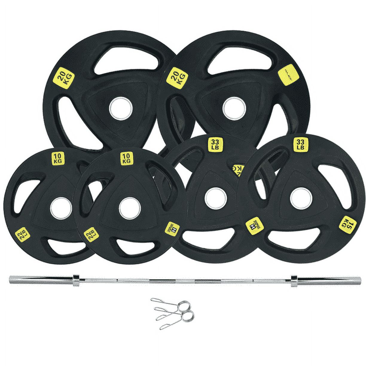 Olympic Weight Plates Set with 6 ft Barbell - Pairs of 22, 33, 44 lbs ...
