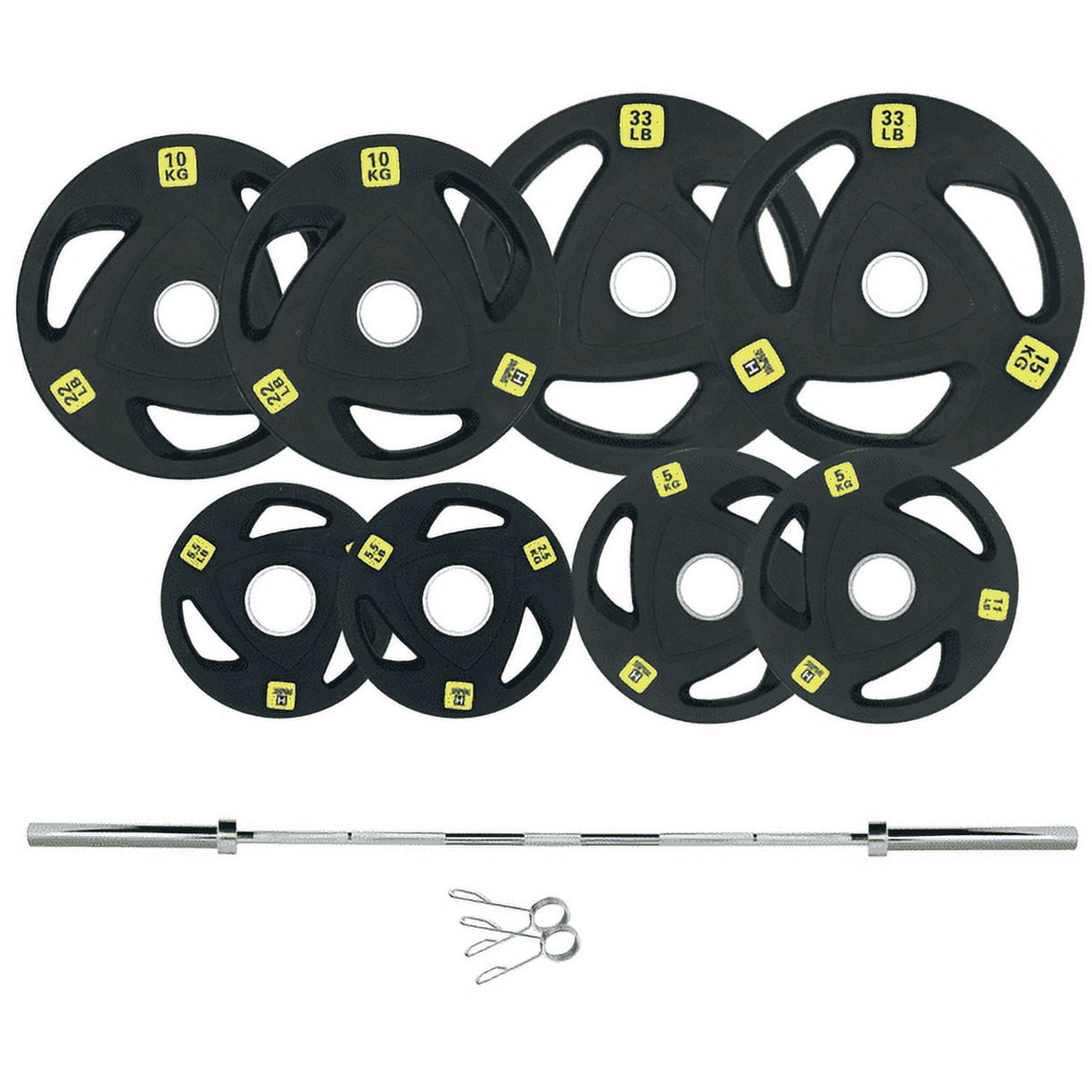 Olympic Weight Plates Set with 6 ft Barbell - Pairs of 5.5, 11, 22, 33 ...