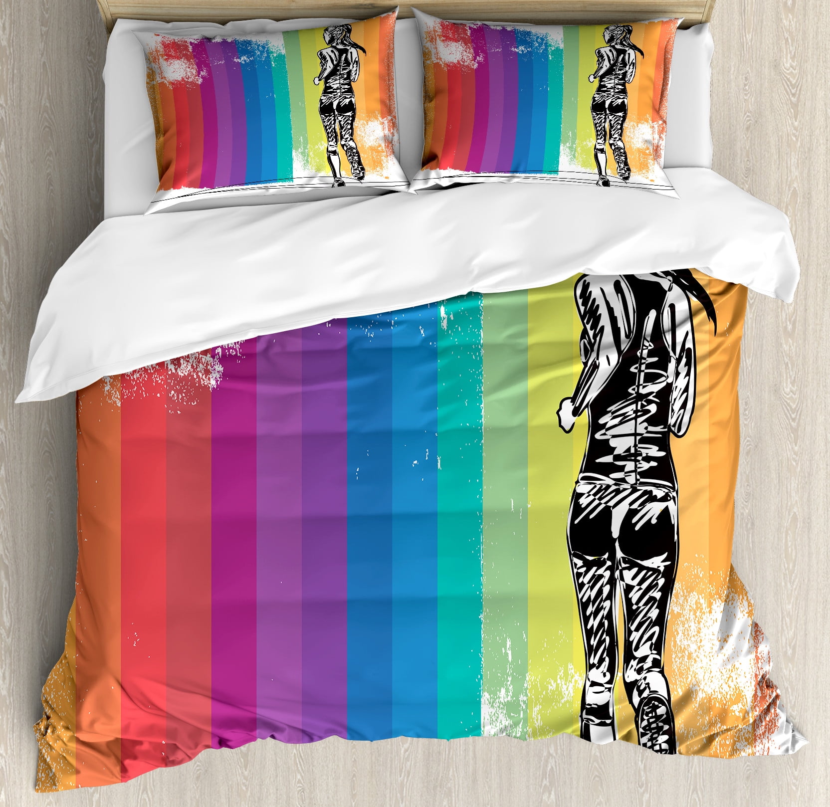 Olympics Duvet Cover Set, Female Marathon Runner Illustration on ...