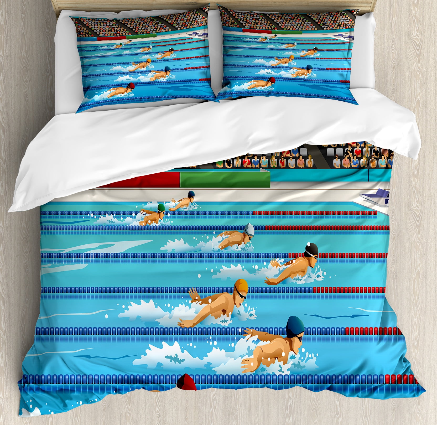 Olympics Duvet Cover Set, Illustration of Swimmers During Swimming ...