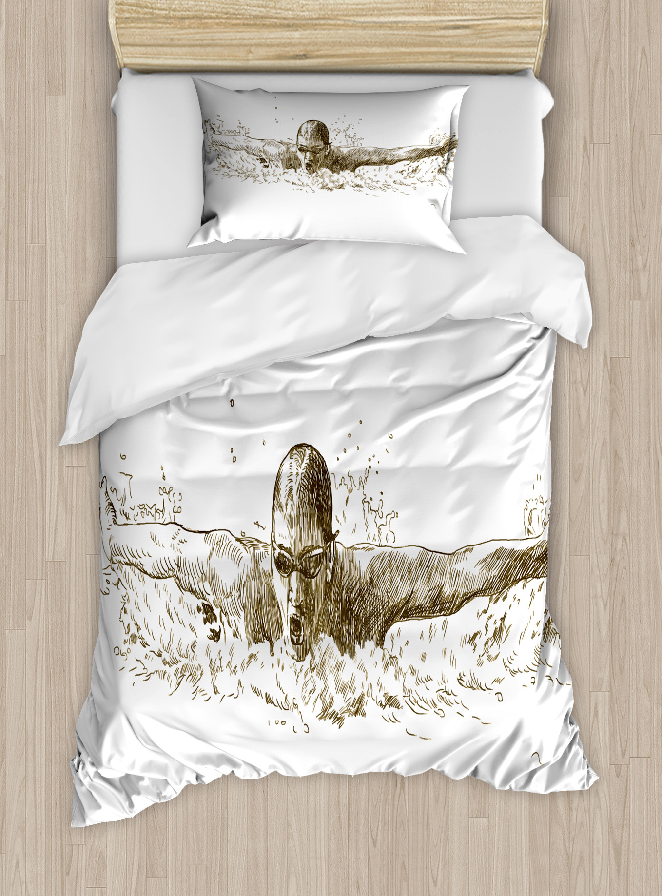 Olympics Duvet Cover Set, Swimmer Swimming Butterfly Style Competition ...
