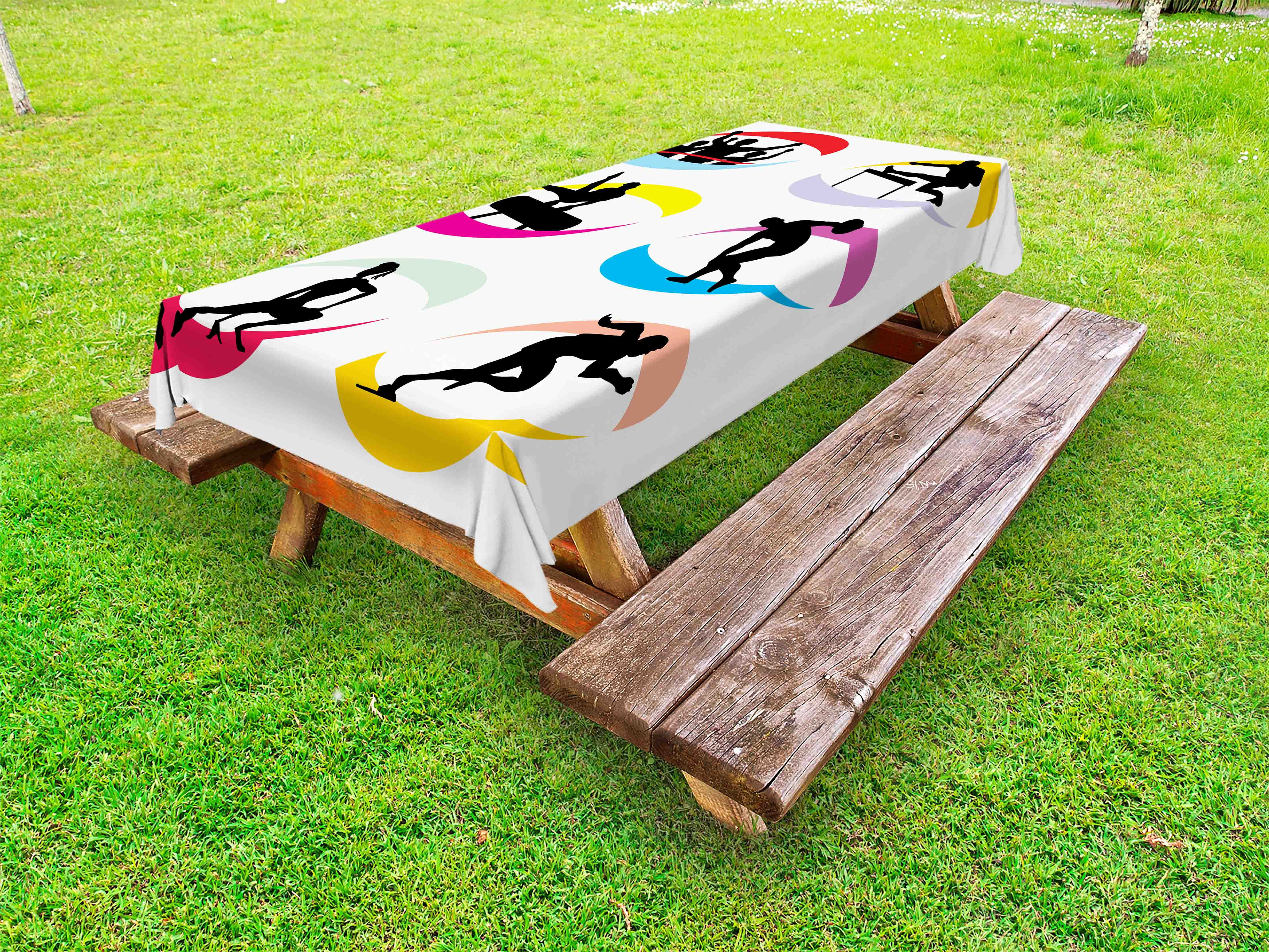 Olympics Outdoor Tablecloth, Silhouette Icons of Sport and Competition ...