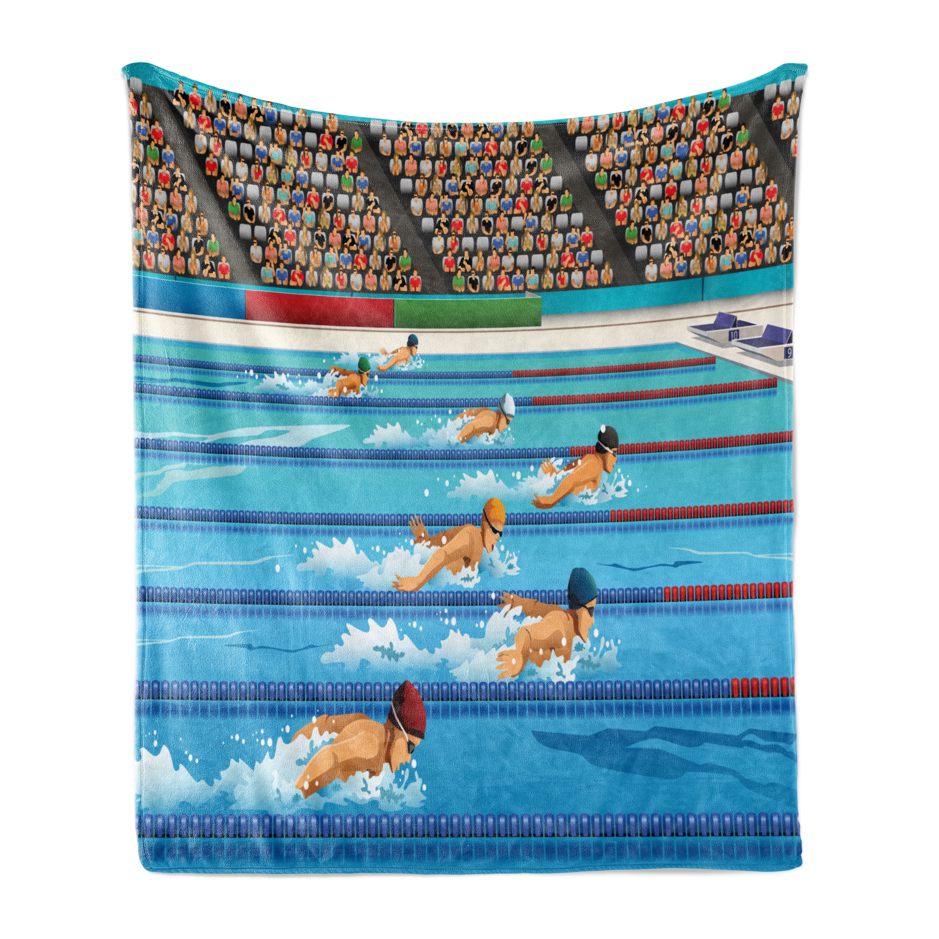 Olympics Soft Flannel Fleece Blanket, Illustration of Swimmers During ...