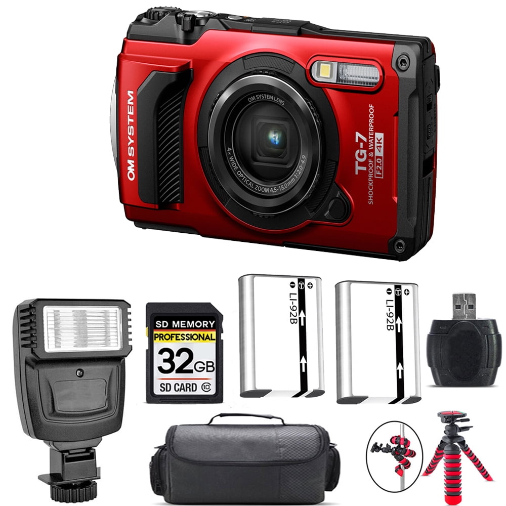 Olympus OM SYSTEM Tough TG-7 Digital Camera (Red) + Extra Battery ...