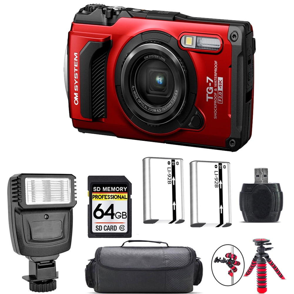 Olympus OM SYSTEM Tough TG-7 Digital Camera (Red) + Extra Battery ...