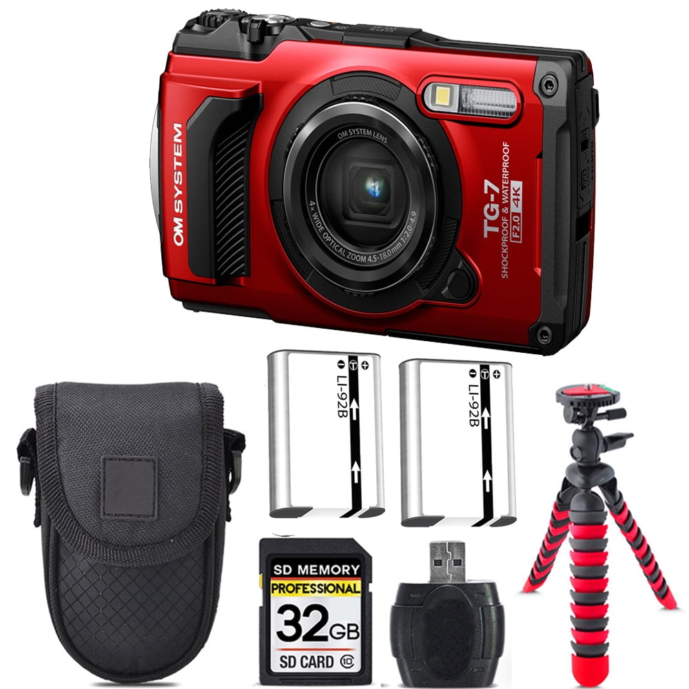 Olympus OM SYSTEM Tough TG-7 Digital Camera (Red) + Extra Battery ...