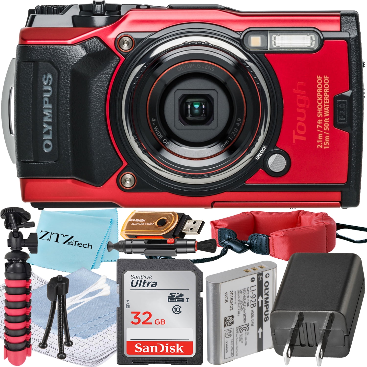 Olympus Tough TG-6 Digital Camera (Red) with 32GB SanDisk Memory Card ...