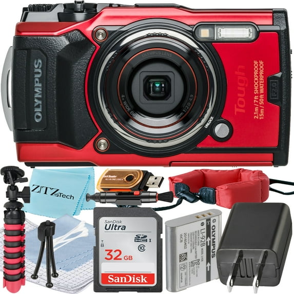 Olympus Tough TG-6 Digital Camera (Red) with 32GB SanDisk Memory Card ...