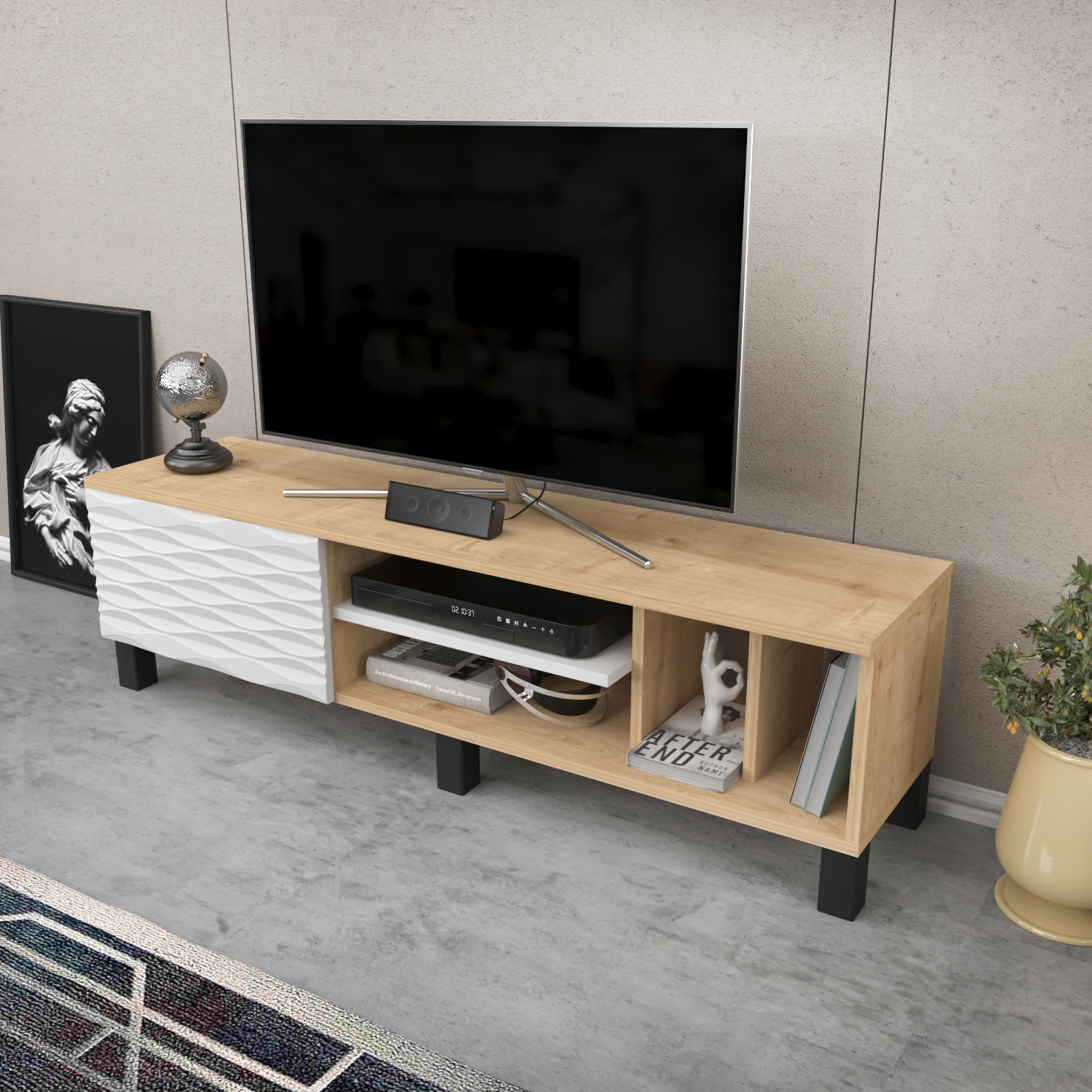 Olyo Wooden Solid Plastic Tv Stand - Sapphire Oak White - Walmart.com