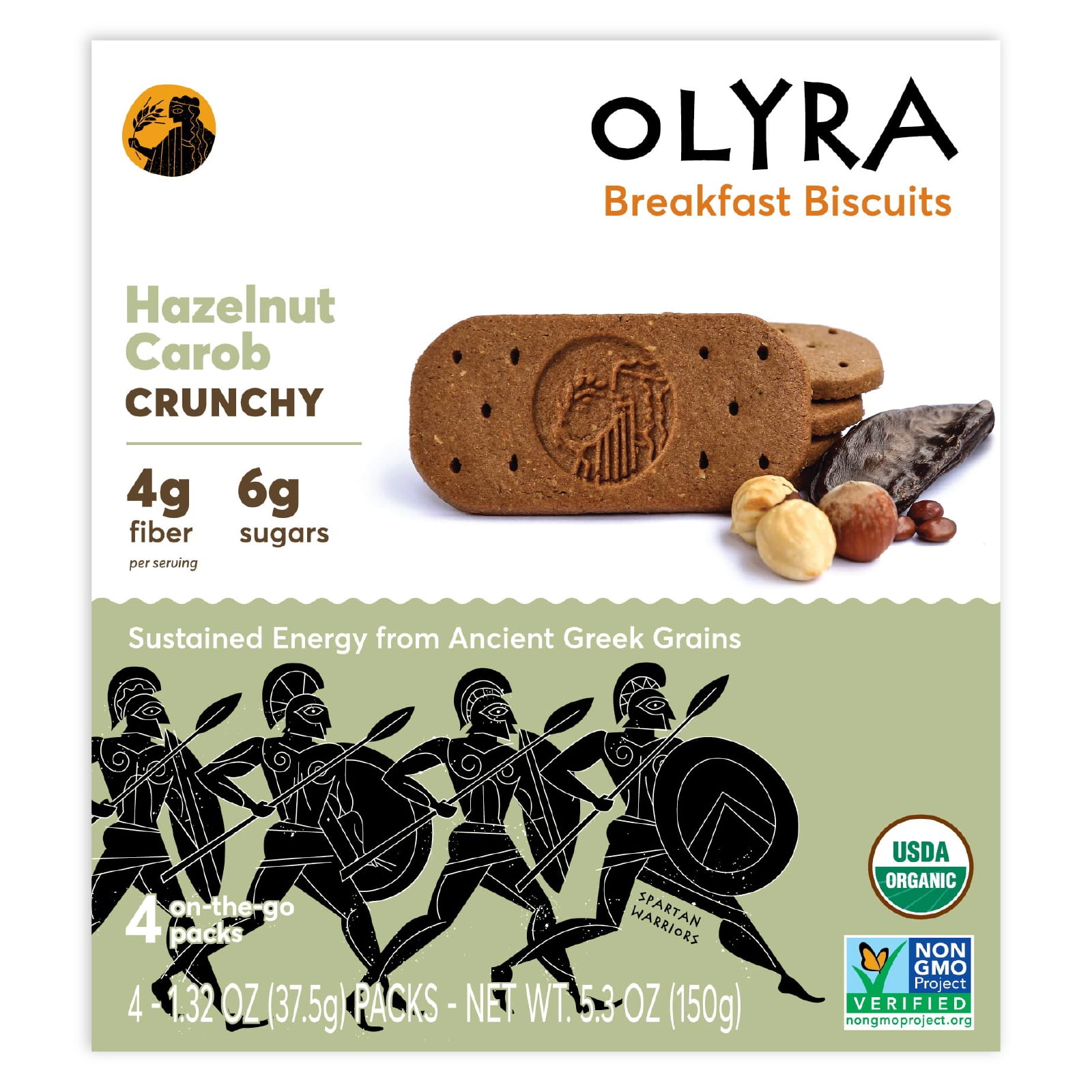 Olyra Organic Breakfast Biscuits, Hazelnut Carob, 4 Packs, 4g Fiber, 5g ...