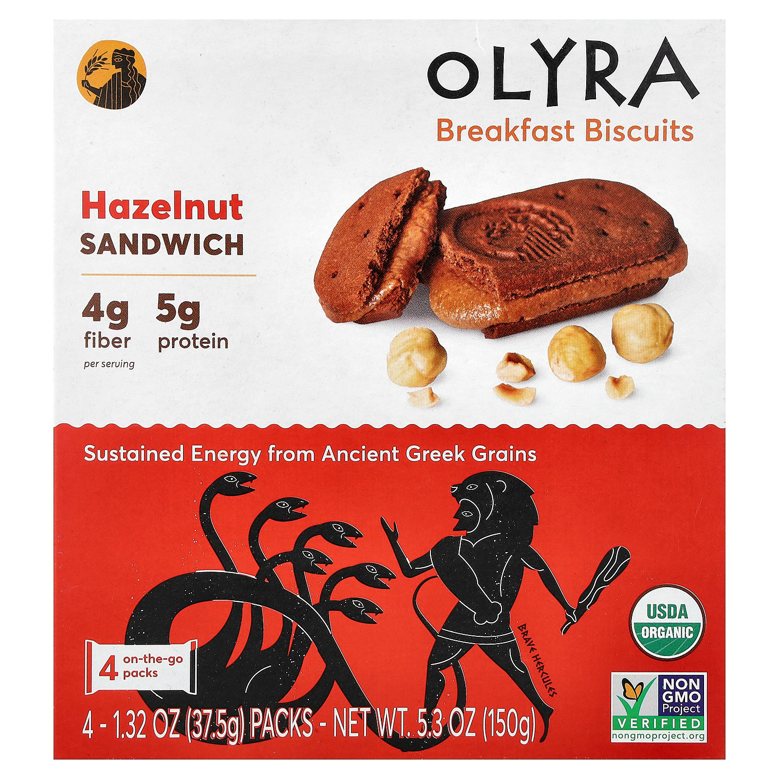 Olyra Organic Breakfast Biscuits, Hazelnut Cocoa Sandwich, 4 Packs, 1. ...