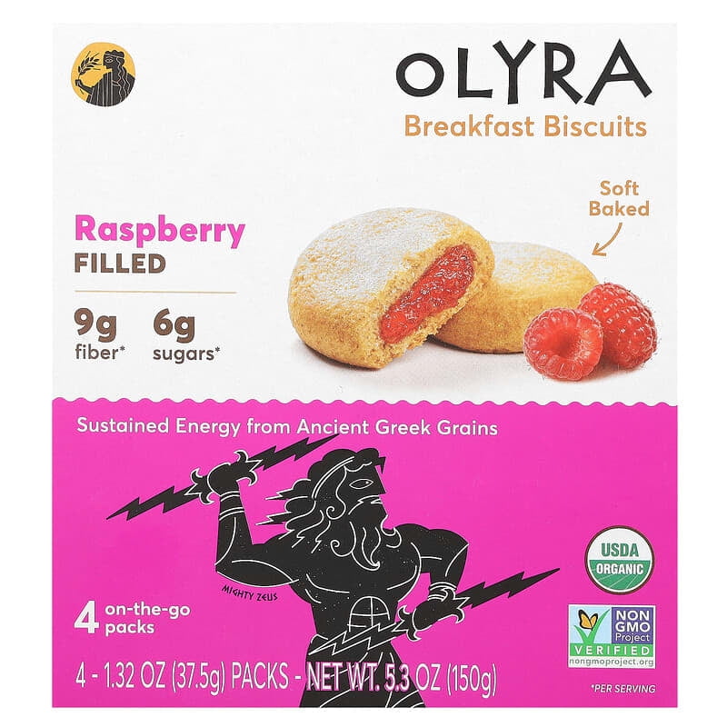 Olyra, Organic Breakfast Biscuits, Raspberry Filled, 4 Packs, 1.32 oz ...