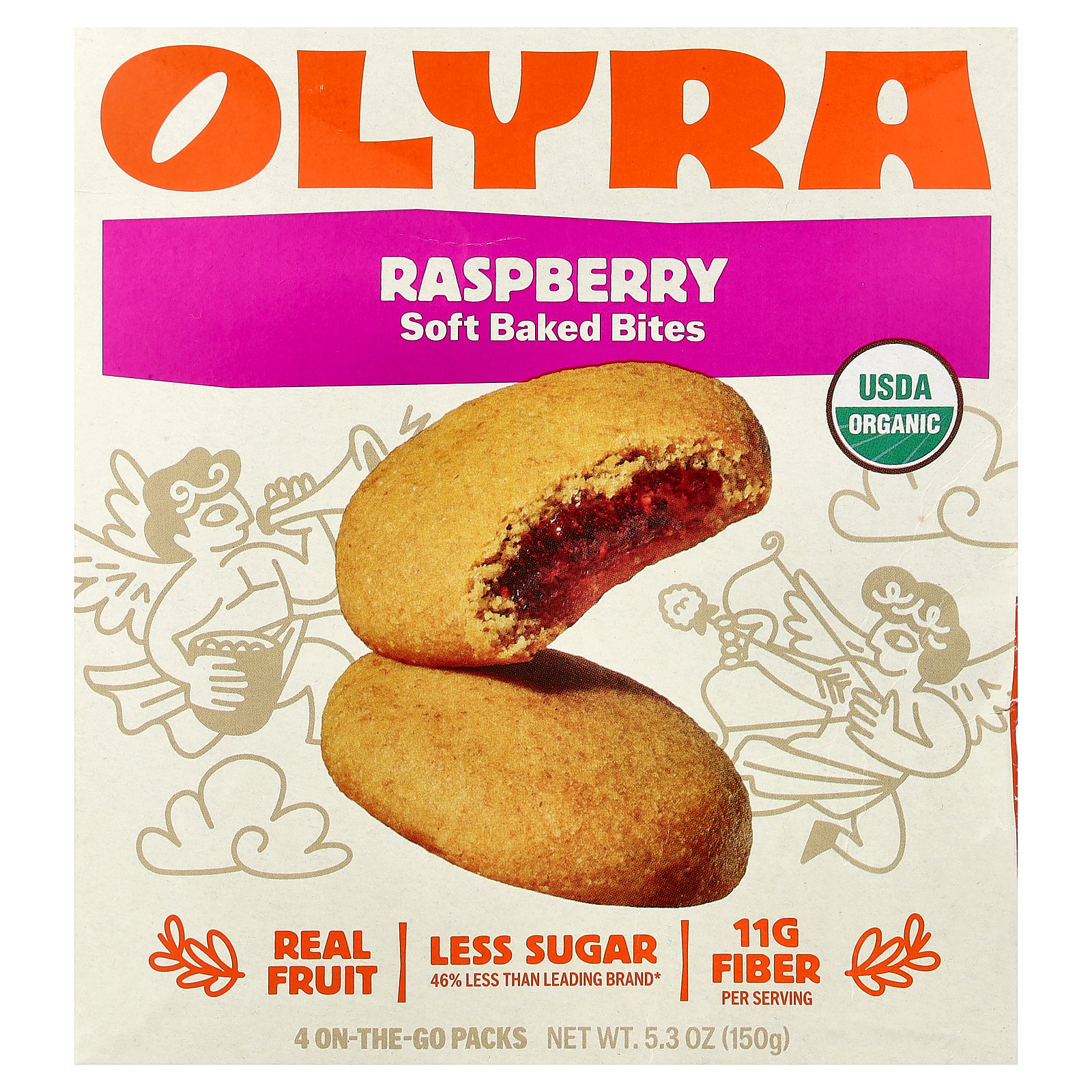 Olyra Organic Breakfast Biscuits, Raspberry Filled, 4 Packs, 1.32 oz ...