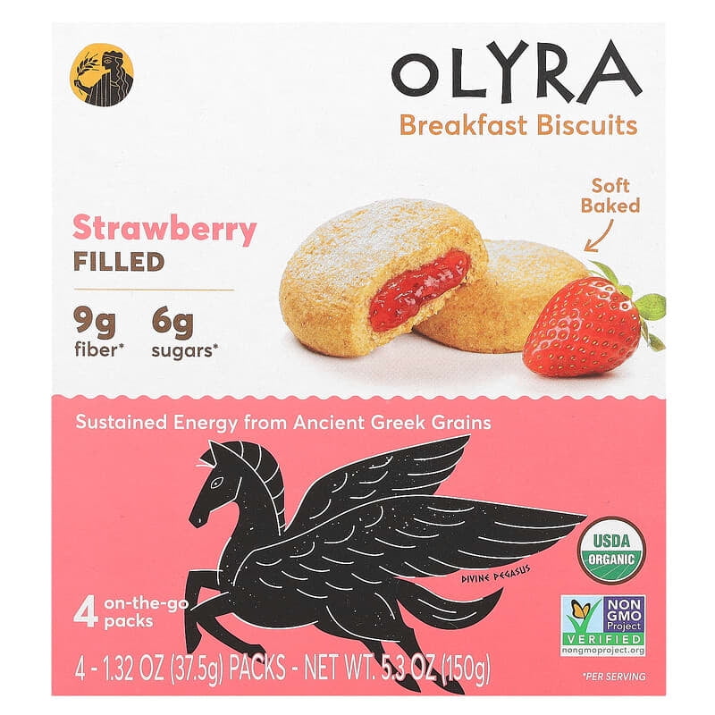 Olyra, Organic Breakfast Biscuits, Strawberry Filled, 4 Packs, 1.32 oz ...