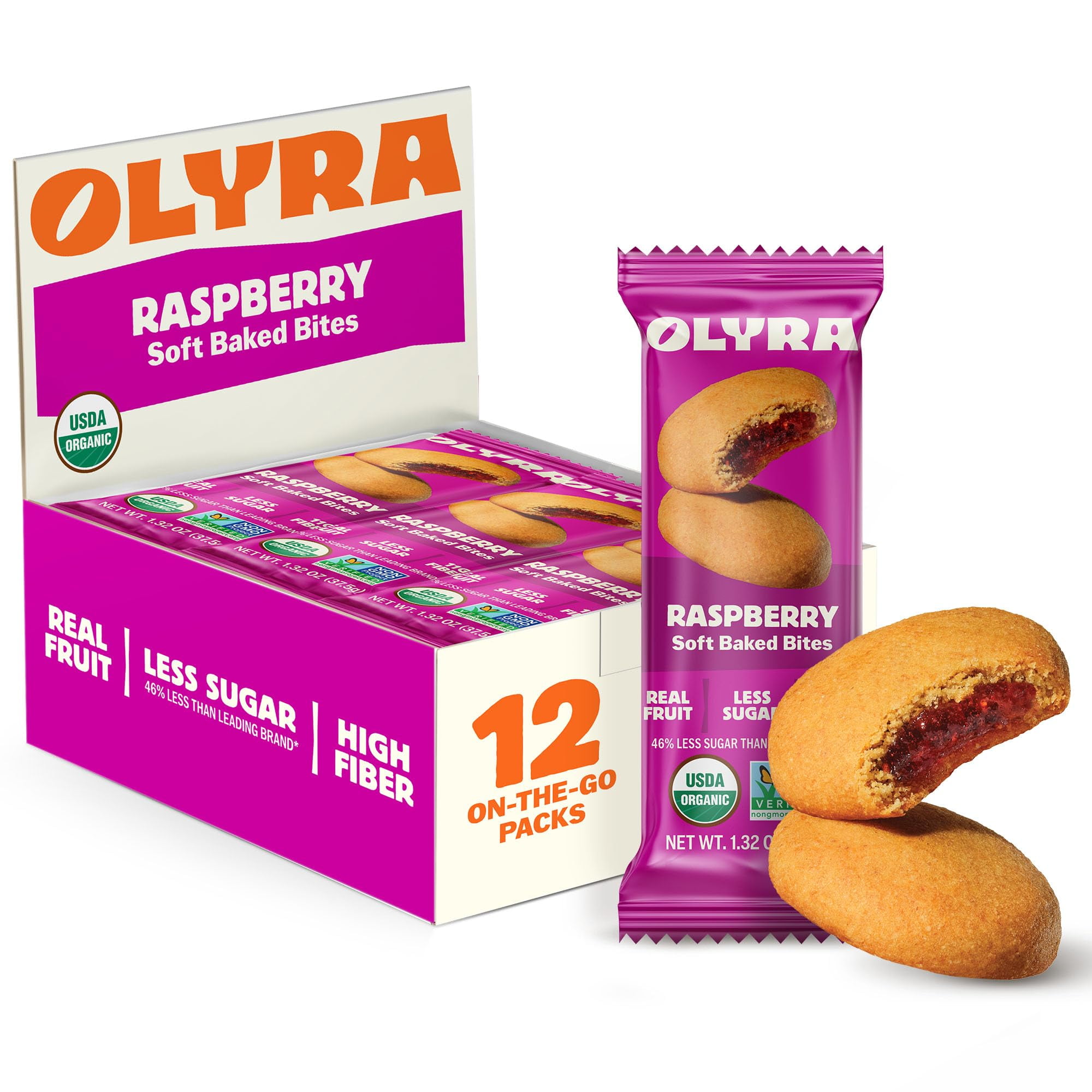 Olyra Raspberry Fruit Bars, BCF26 Prebiotic High Fiber Organic Snacks ...