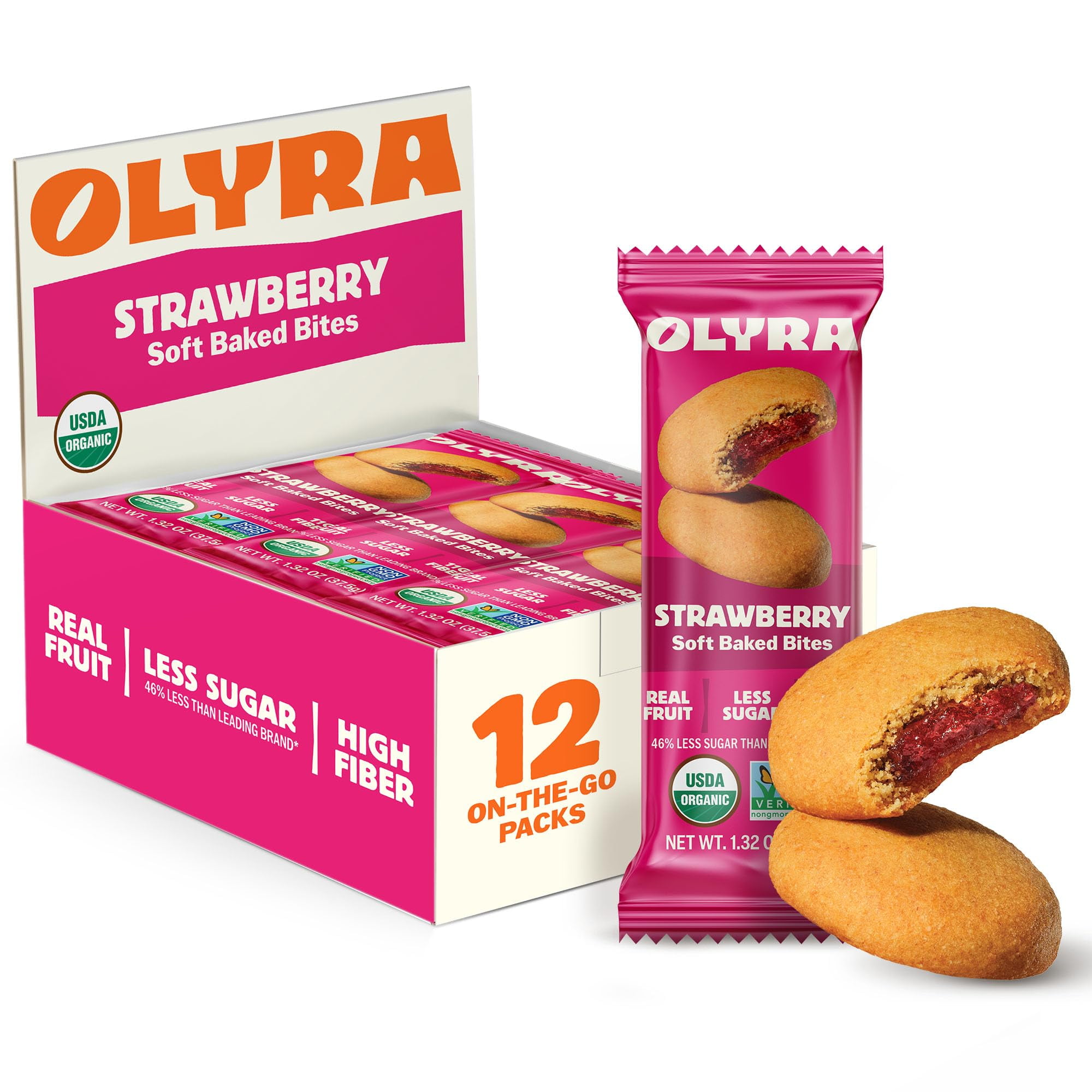 Olyra Strawberry Soft Baked, BCF26 Prebiotic High Fiber Organic Snacks ...