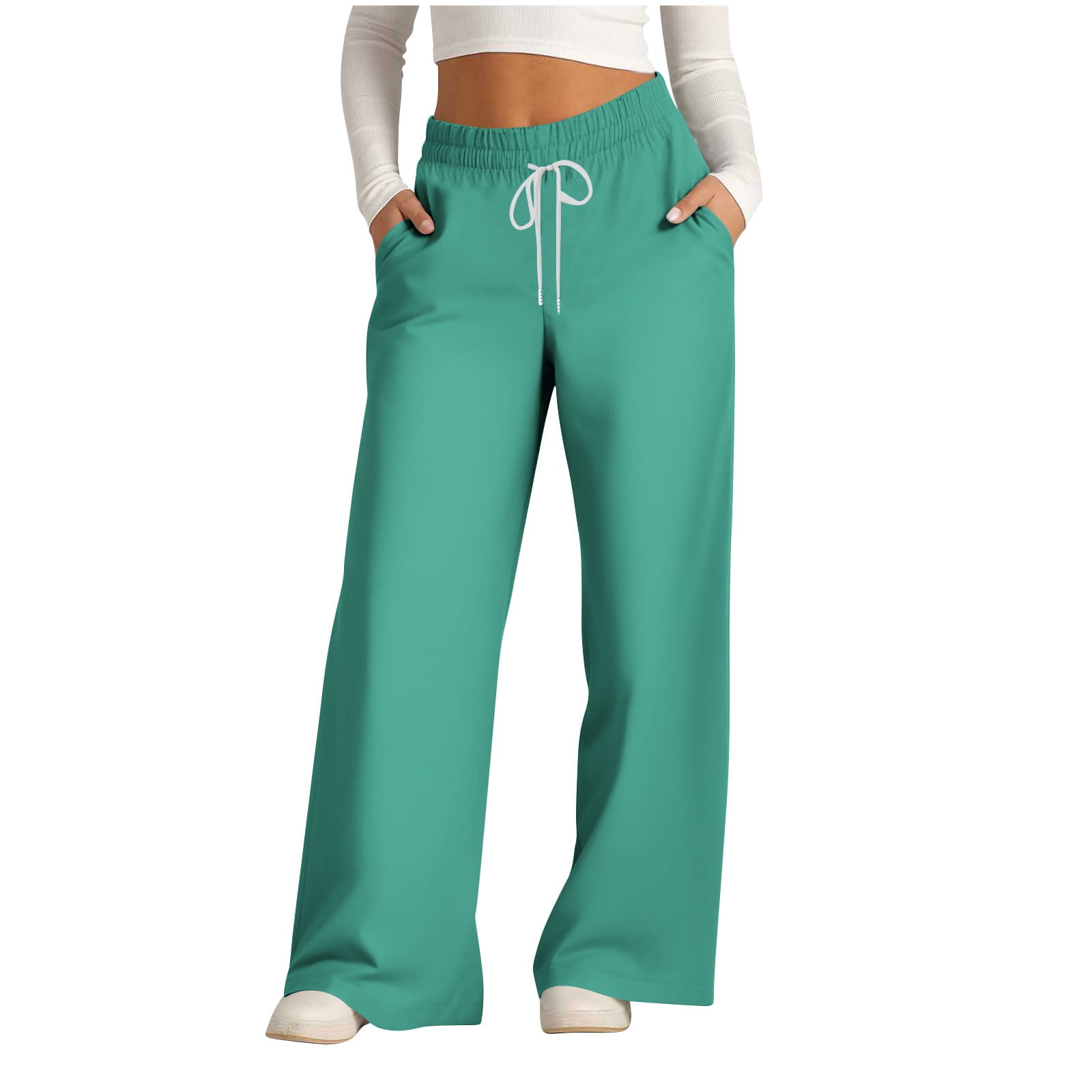 Olyvenn Baggy Sweatpants for Women High Waisted Wide Leg Fleece Joggers ...