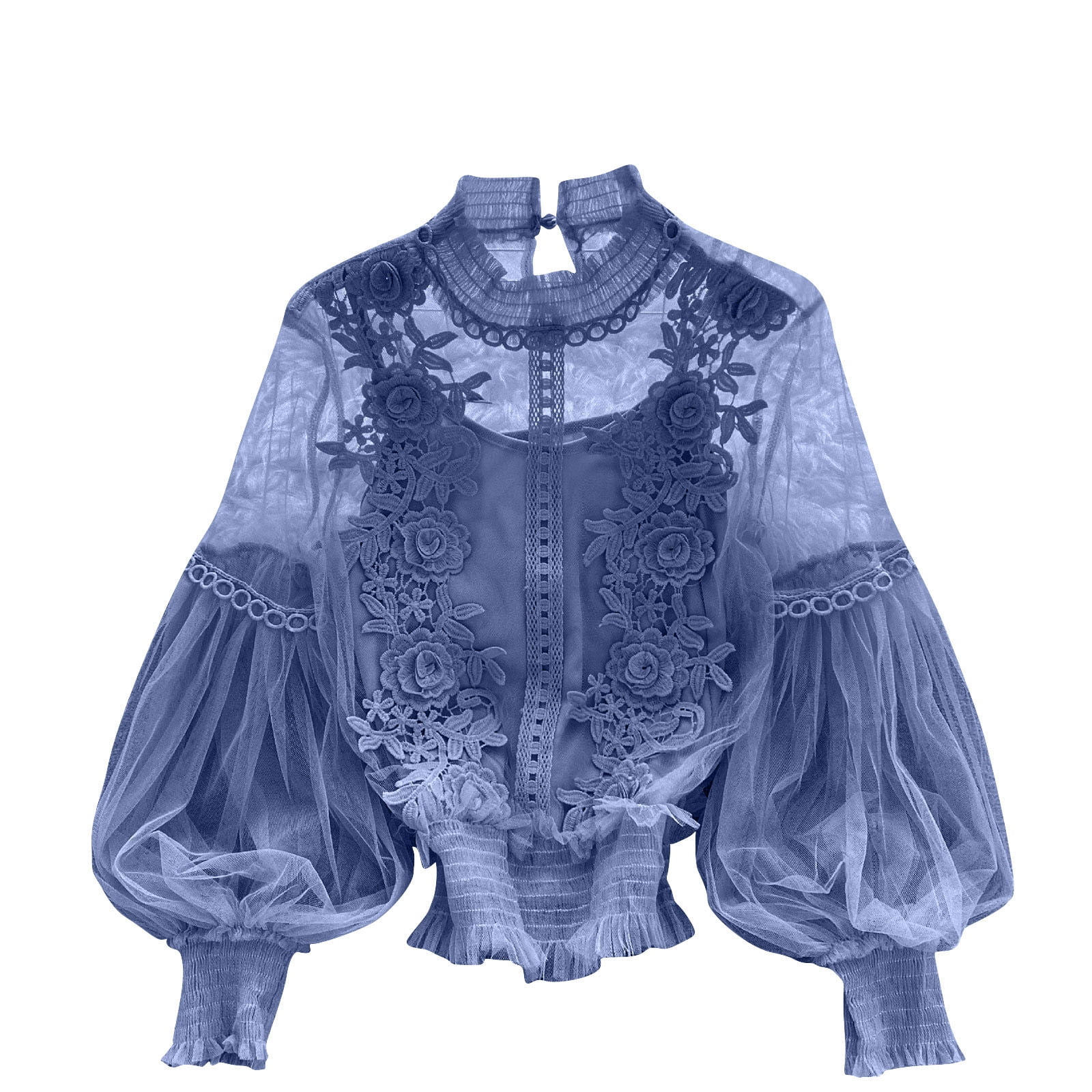 Olyvenn Bell Sleeve Sheer Lace Tops Women Cottagecore 3D Flower Tops ...