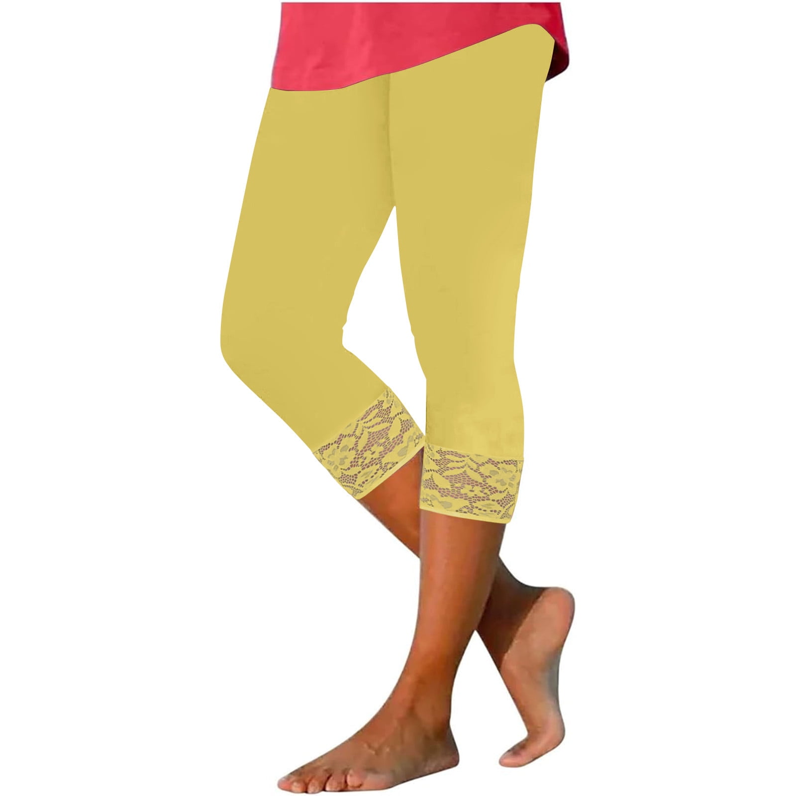 Olyvenn Capri Leggings for Women Summer High Waisted Lace Capri Pants ...