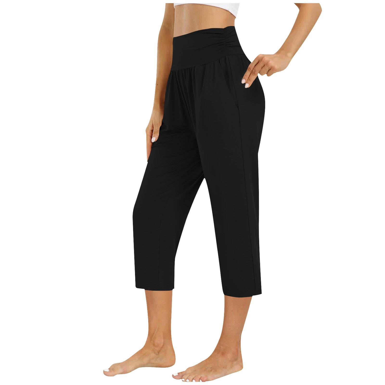 Olyvenn Capri Yoga Pants with Pockets for Women High Waist Tummy ...