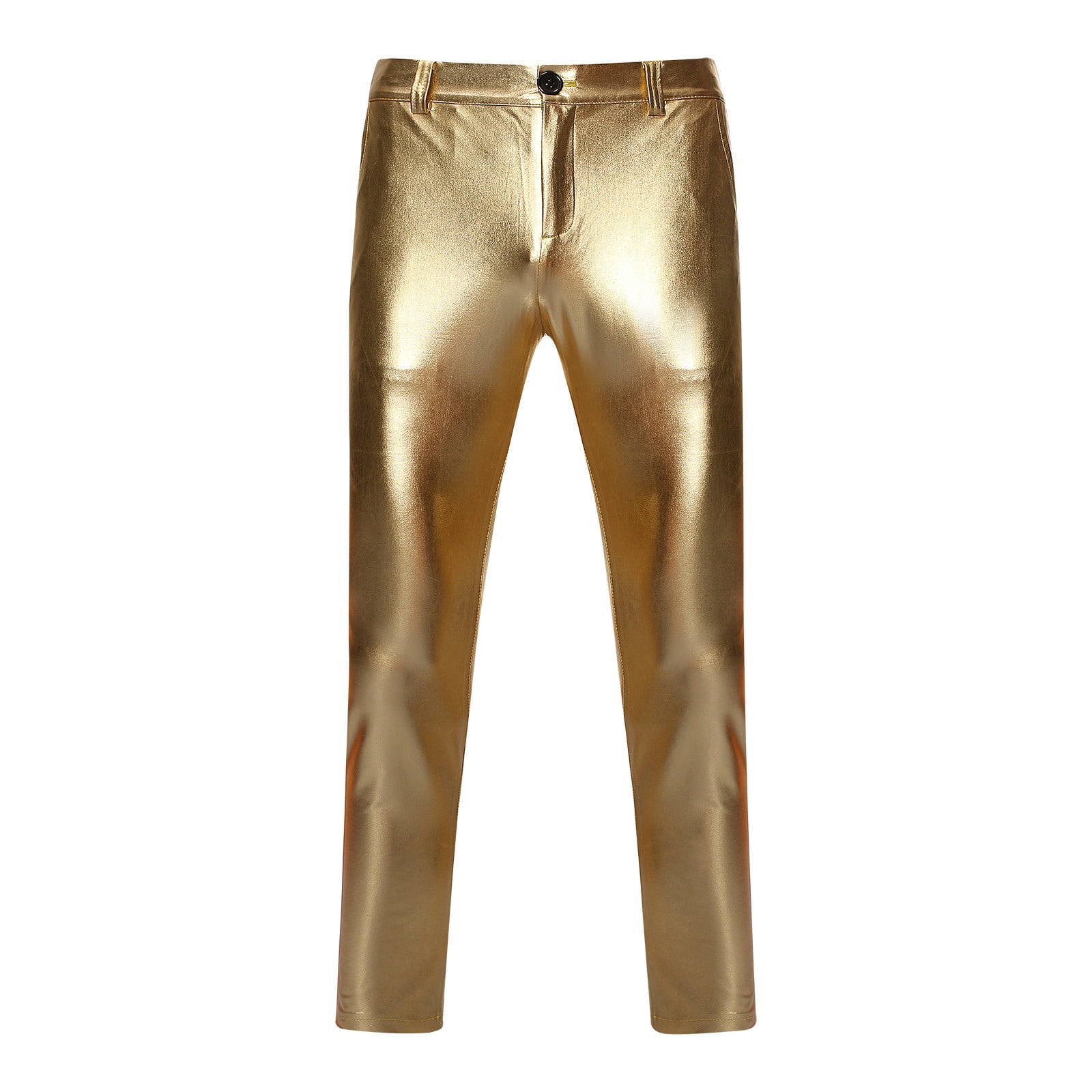 Olyvenn Trendy Men's Metallic Shiny Gold Disco Pants Straight Leg Prom ...