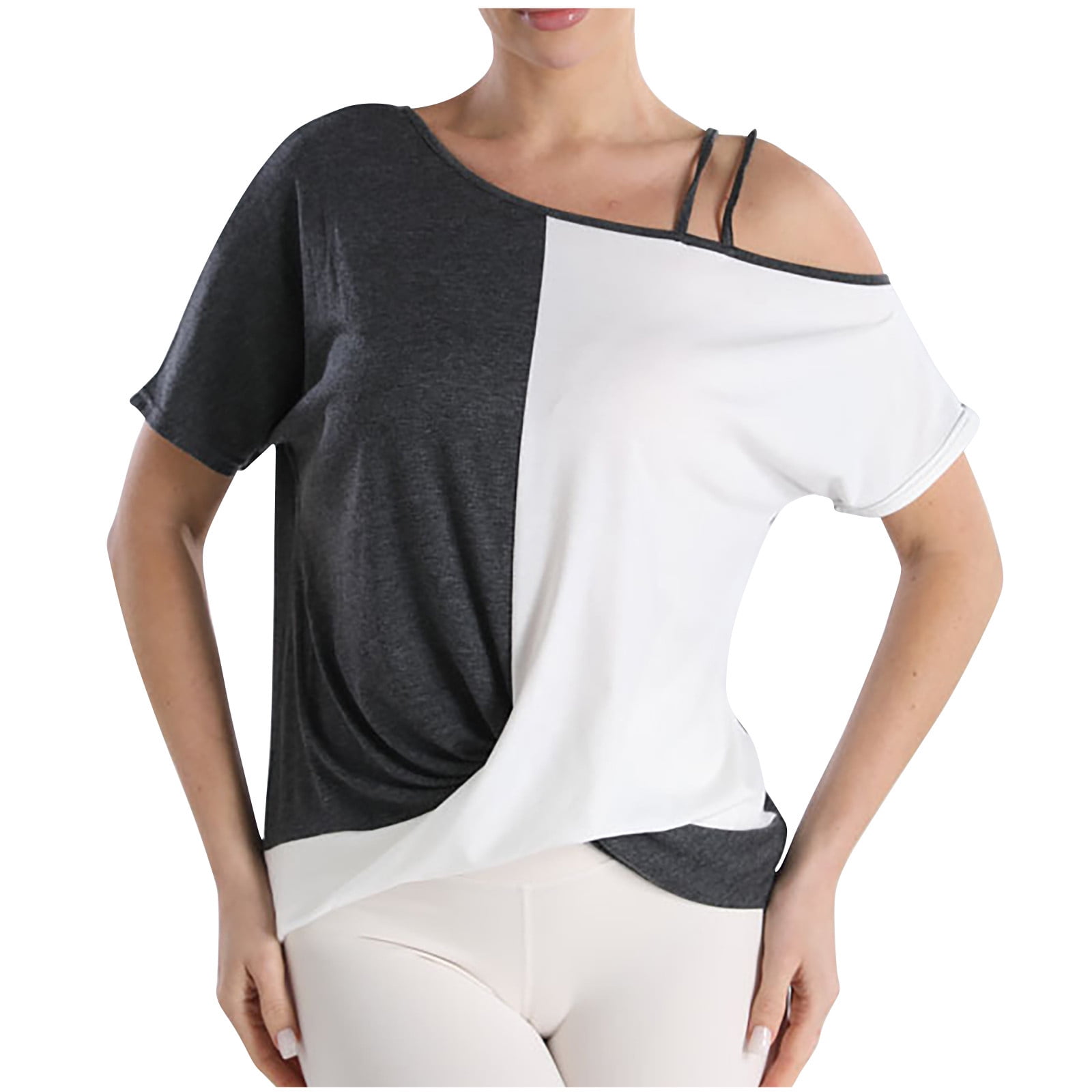 Olyvenn Stylish T Shirts for Women Twist Knot Color Block Loose Fit ...