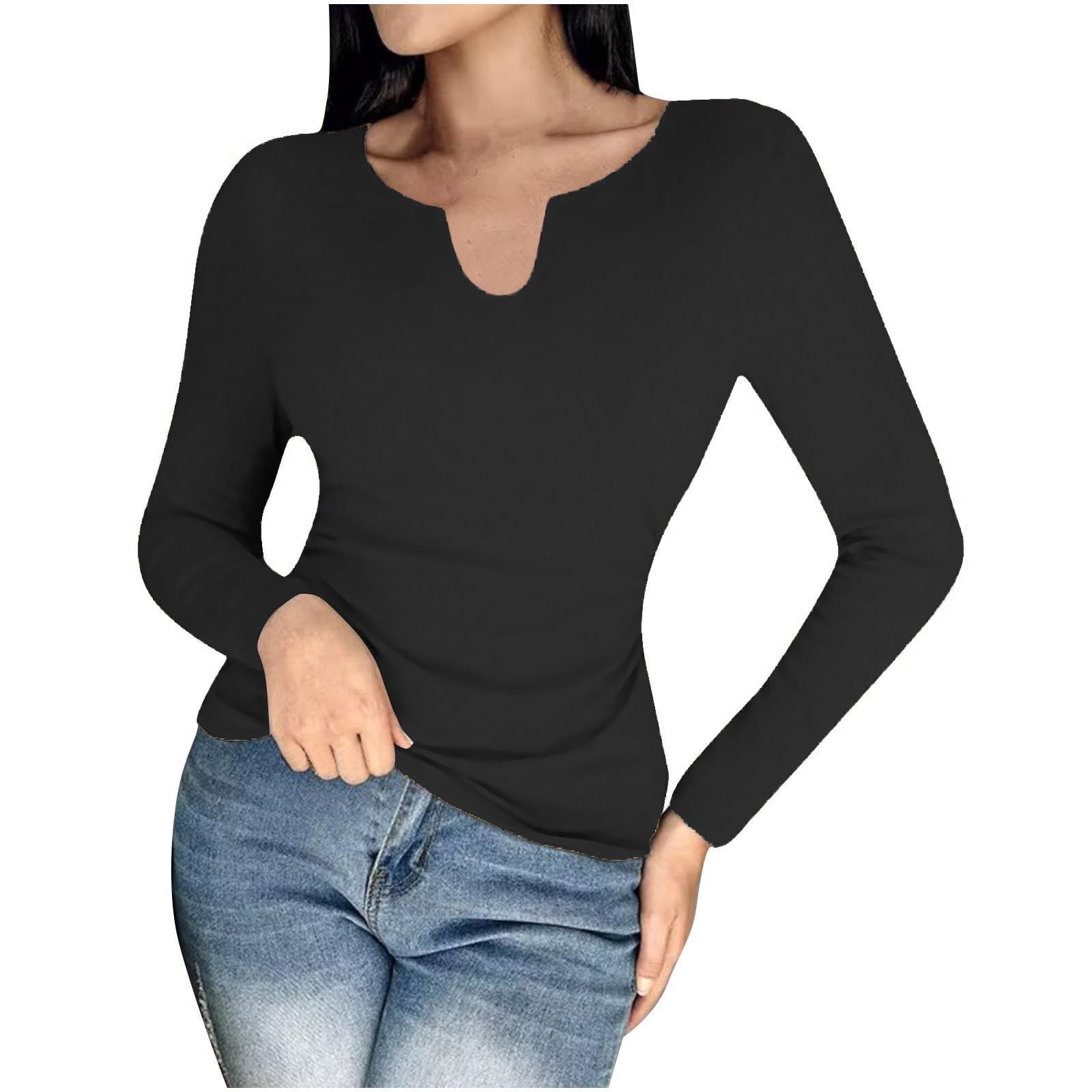 Olyvenn Stylish Women Long Sleeve Shirts Built-in Shelf Bra Tops Rib ...