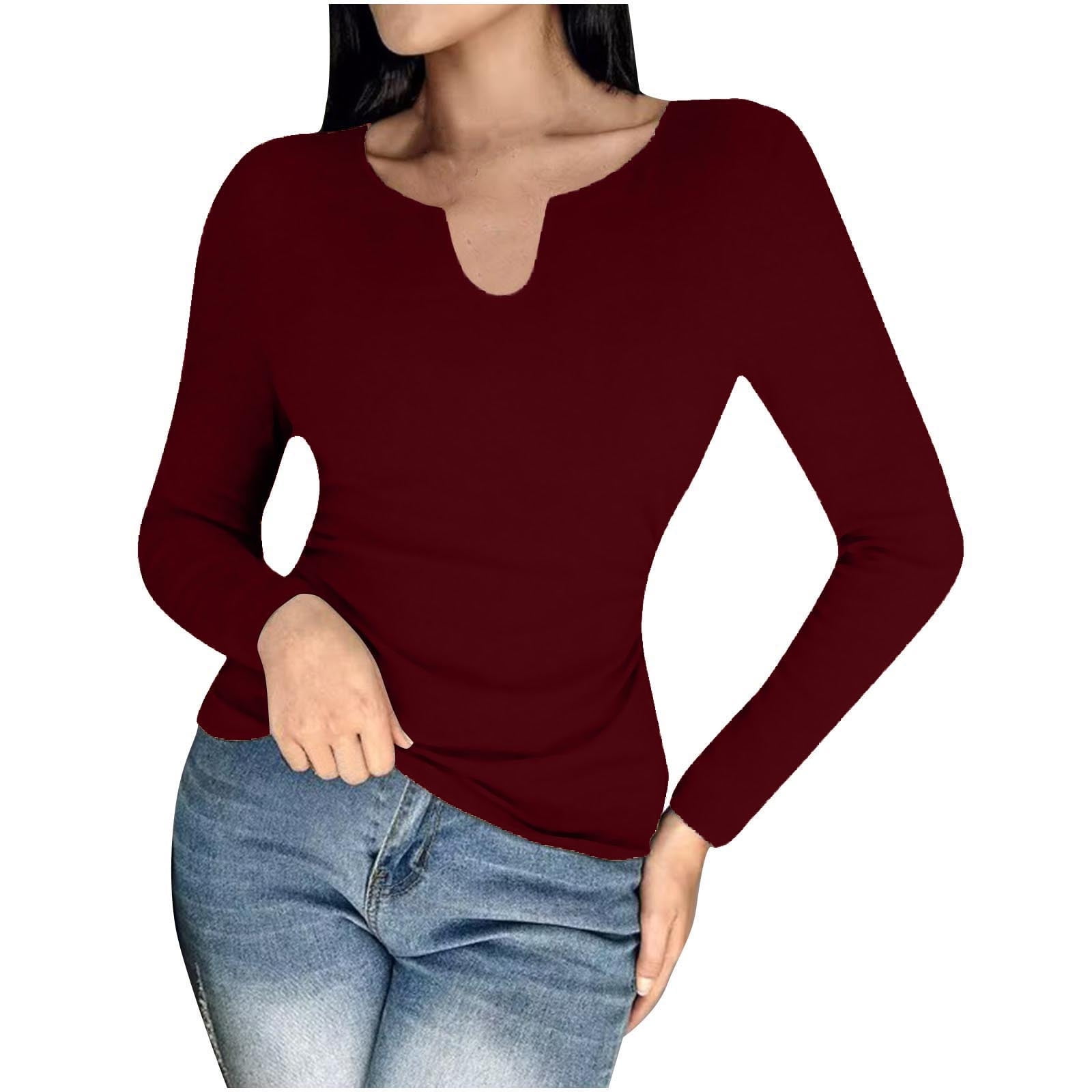 Olyvenn Stylish Women Long Sleeve Shirts Built-in Shelf Bra Tops Rib ...