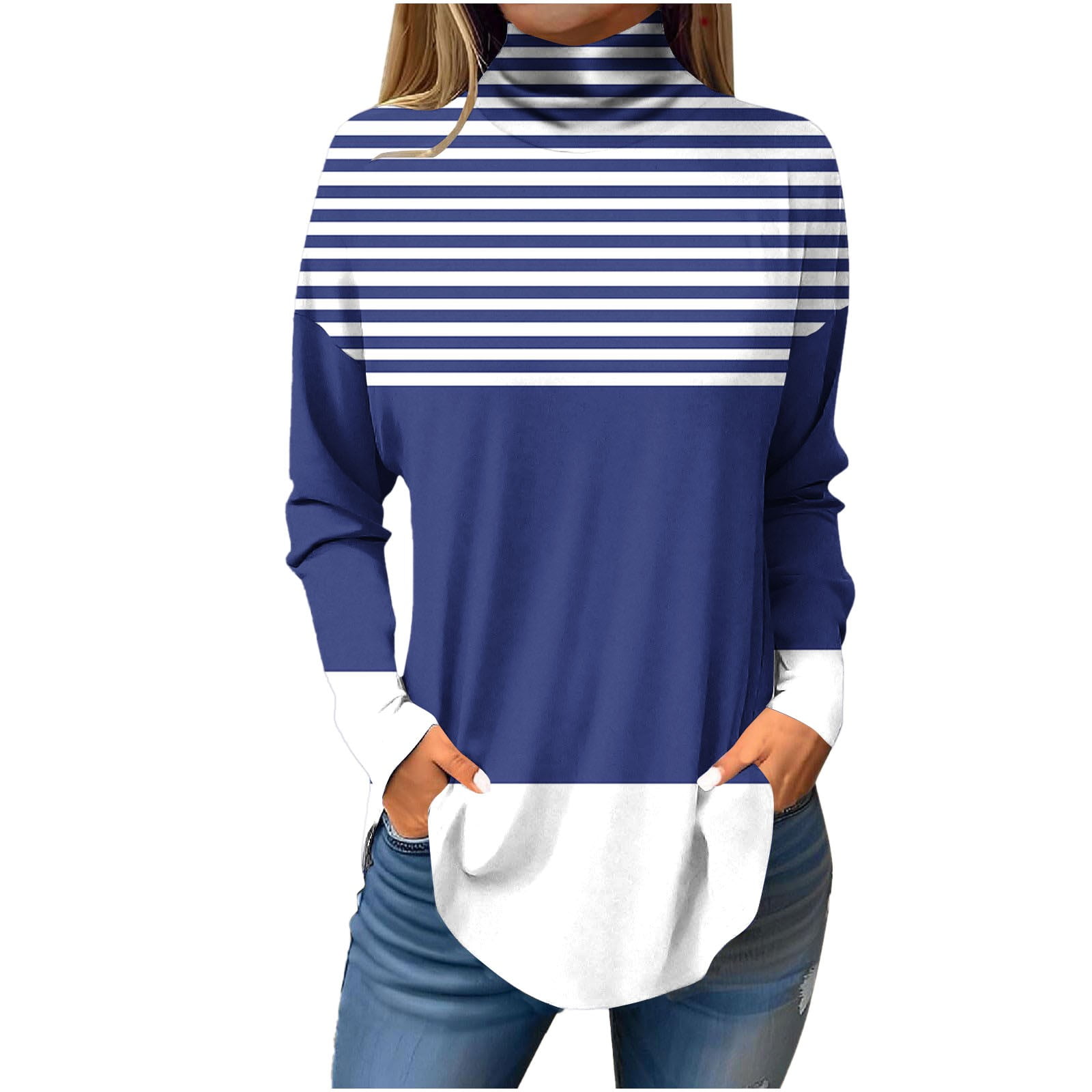 Olyvenn Deals Womens Blouses Dressy Casual Turtle Neck Side Split ...
