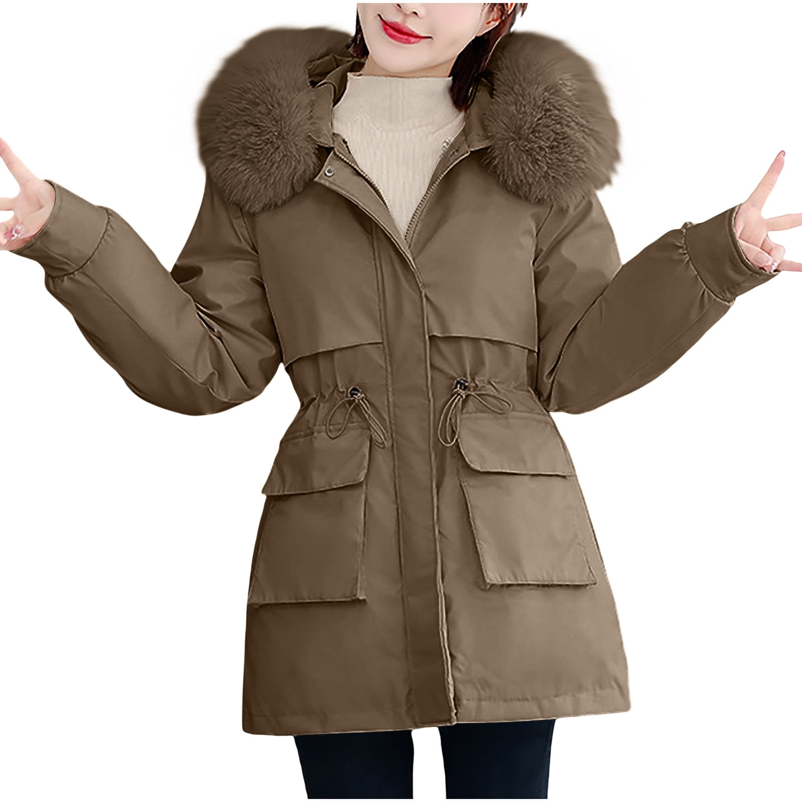 Olyvenn Detachable Quilted Parka Jacket Long Sleeve Women Long Winter ...