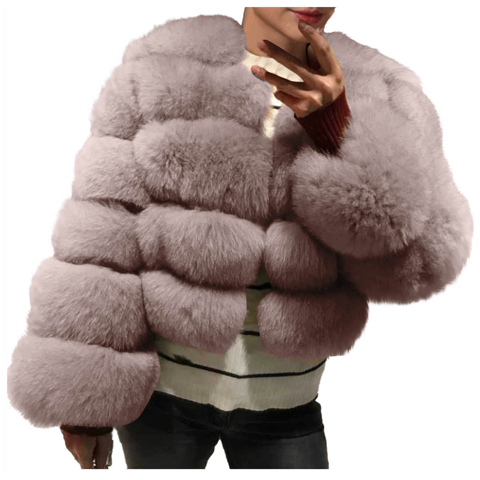 Olyvenn Faux Fur Coat Women Fluffy Cropped Jacket Faux Fur Puffer ...