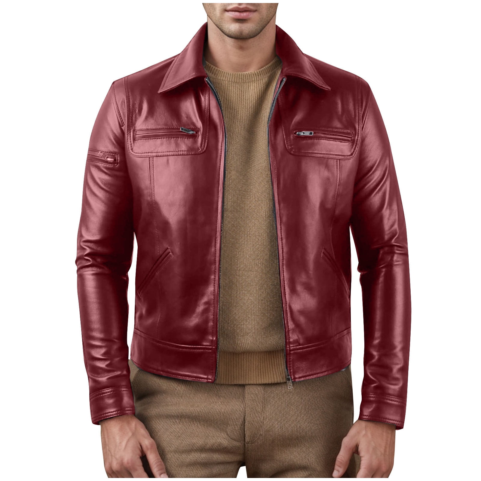 Olyvenn Leather Jacket for Men - Real Lambskin Vintage Trucker Mens ...
