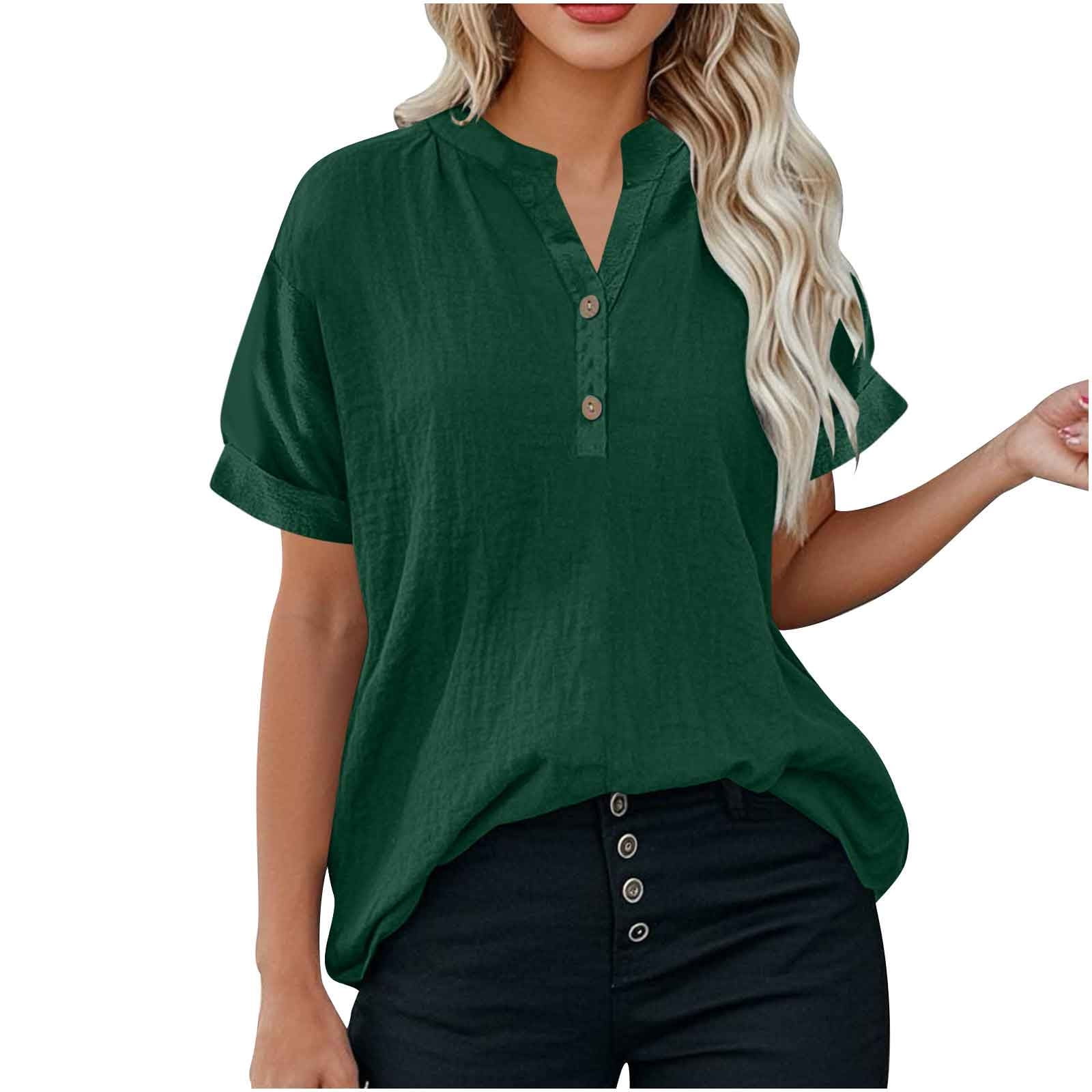 Olyvenn Linen Shirts for Women Trendy 2025 Plus Size Short Sleeve ...