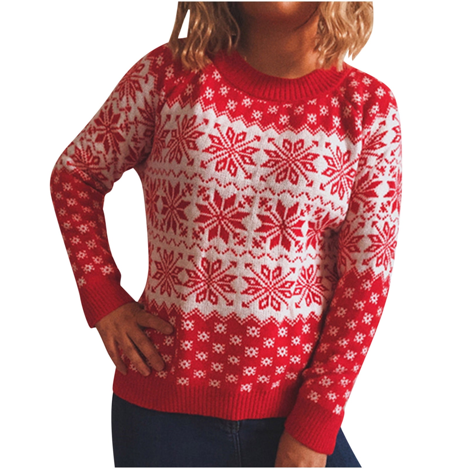Olyvenn Long Sleeve Loose Sweater Tops Fashion Christmas Moose Print ...