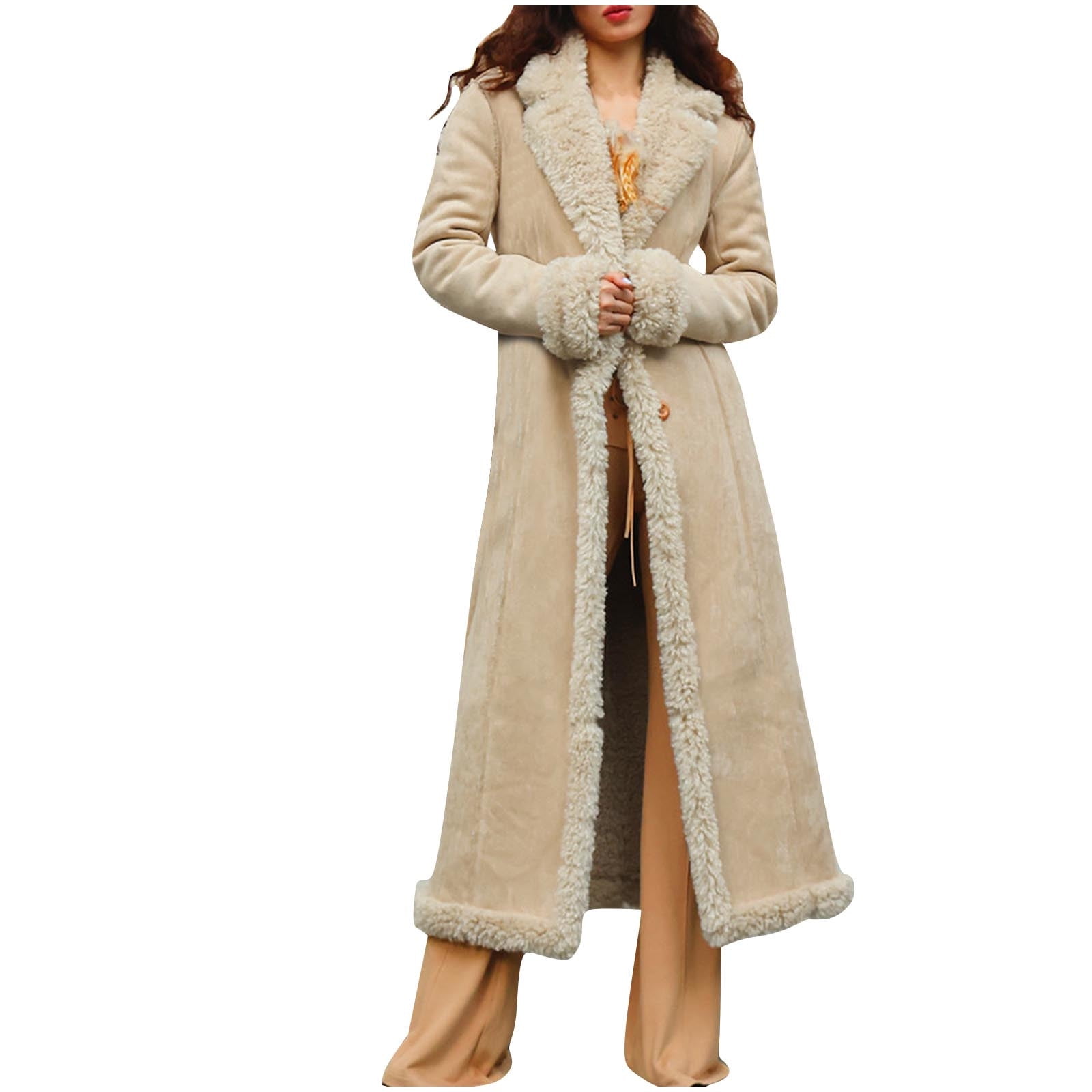 Olyvenn Long Winter Coats for Women Faux Suede Leather Shearing Jacket ...